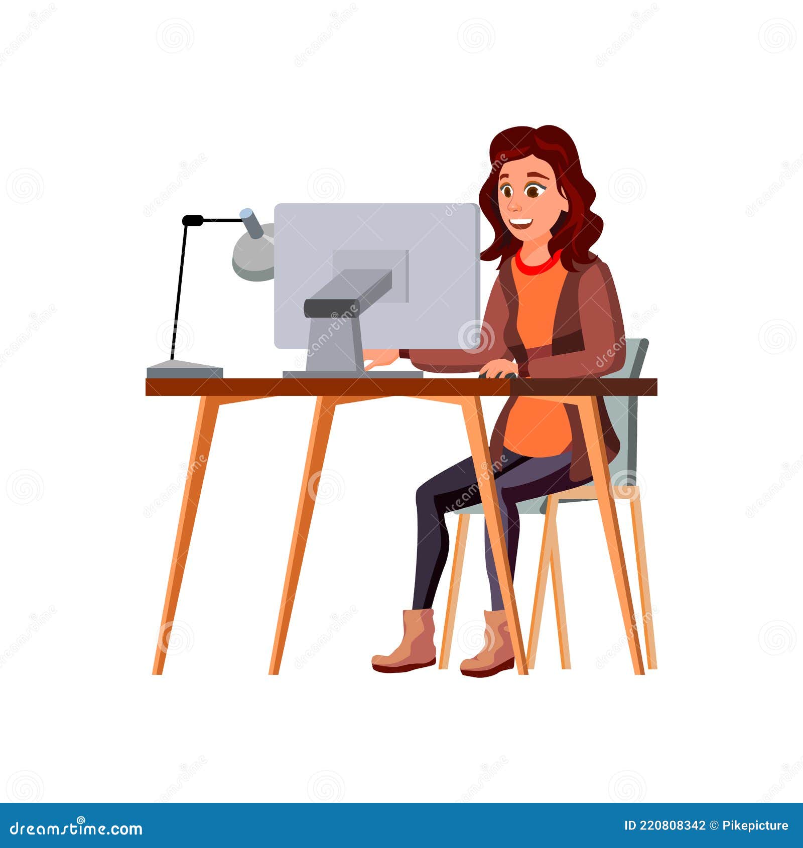 Caucasian Lady Making Learning Schedule on Computer Cartoon Vector ...