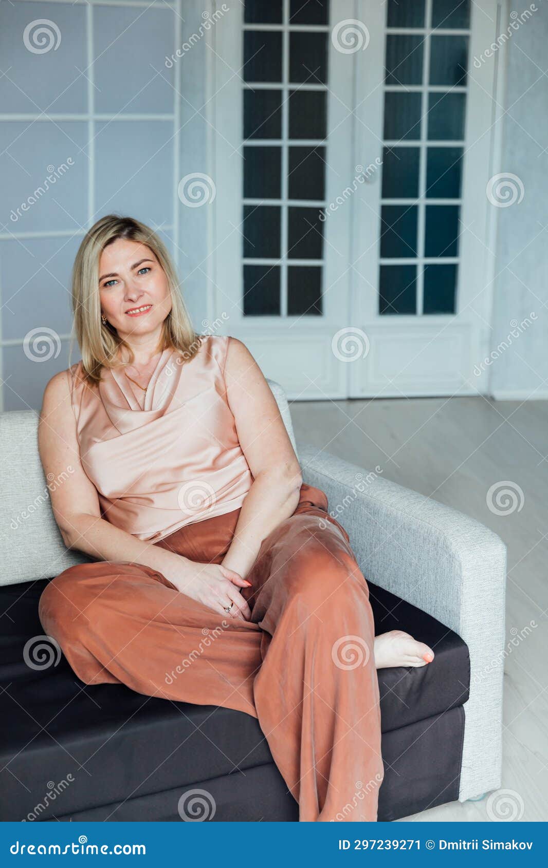 Beautiful Caucasian Lady Sit Down on the Sofa Stock Image - Image of ...
