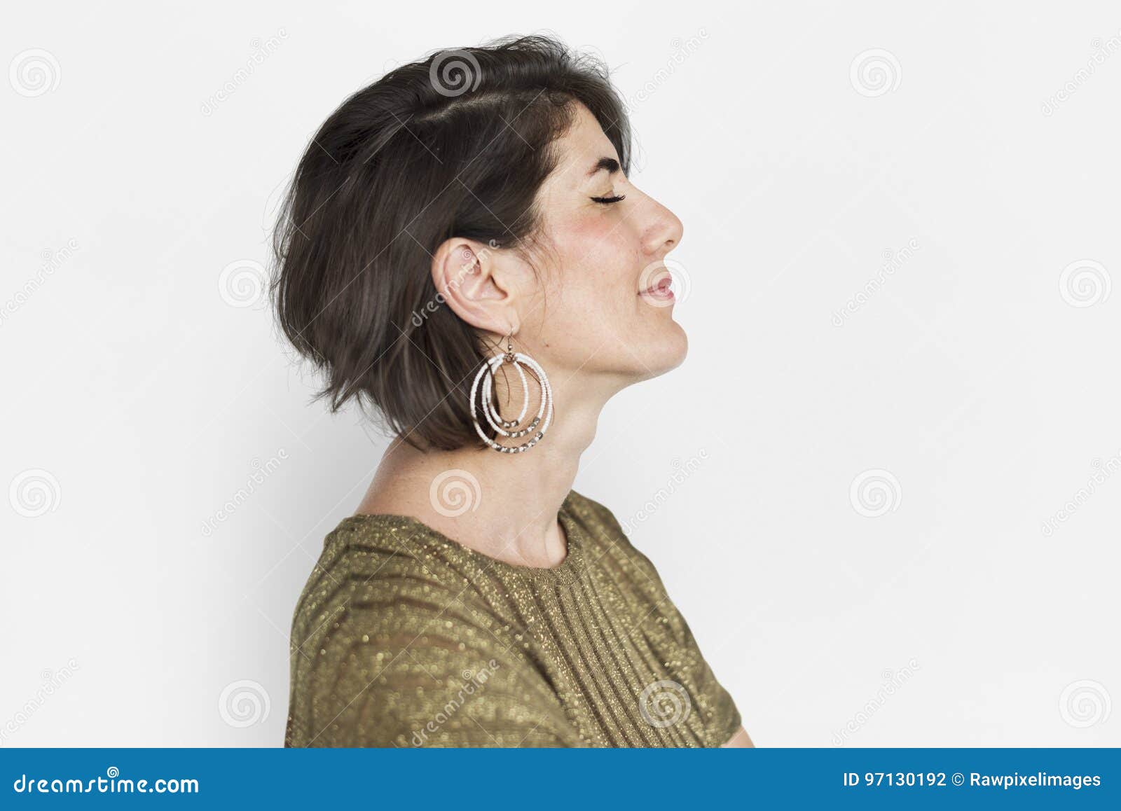 Caucasian Lady Smiling Happy Side View Stock Photo - Image of view ...