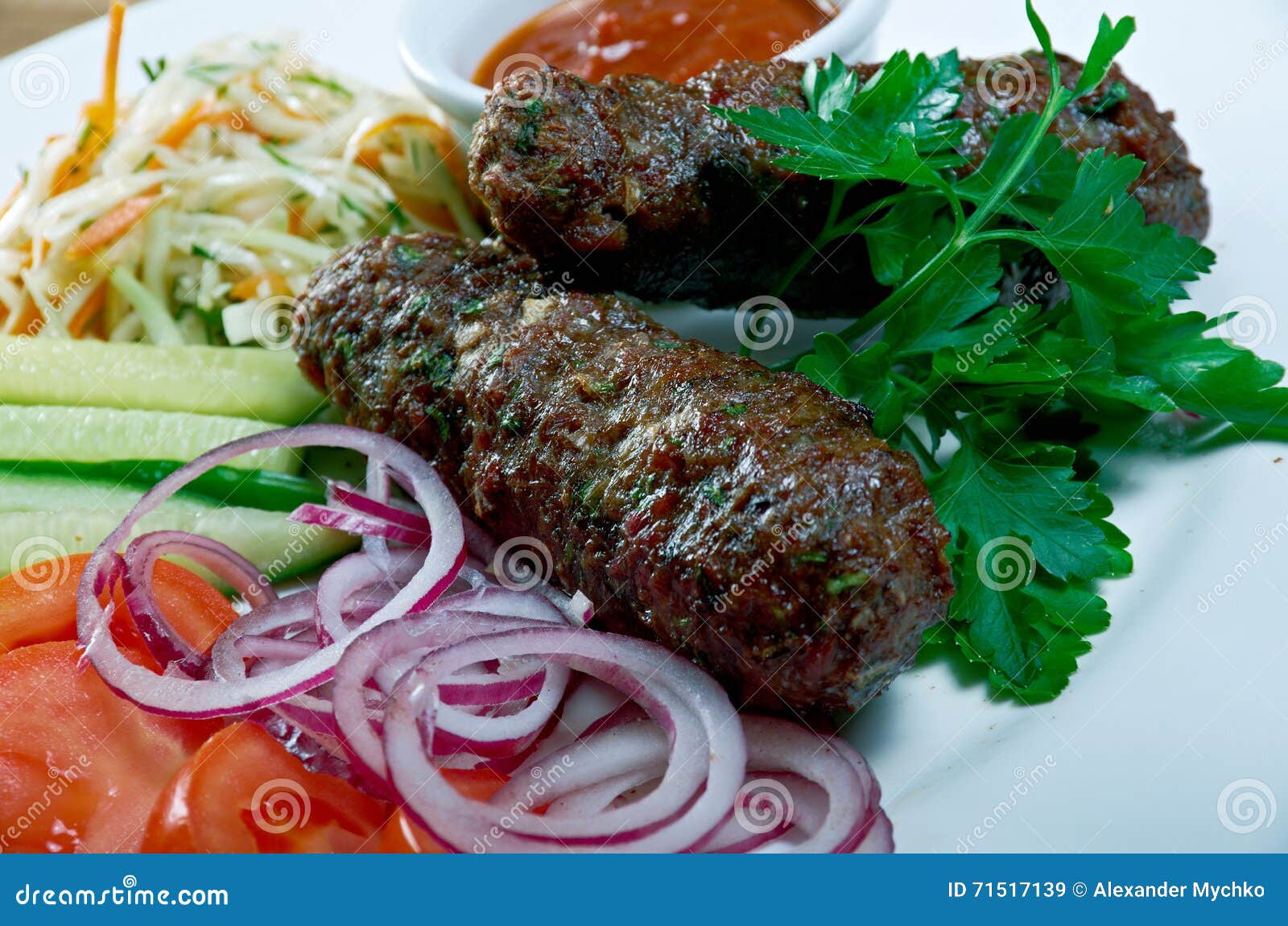 Caucasian lamb Luleh kebab stock image. Image of salad - 71517139