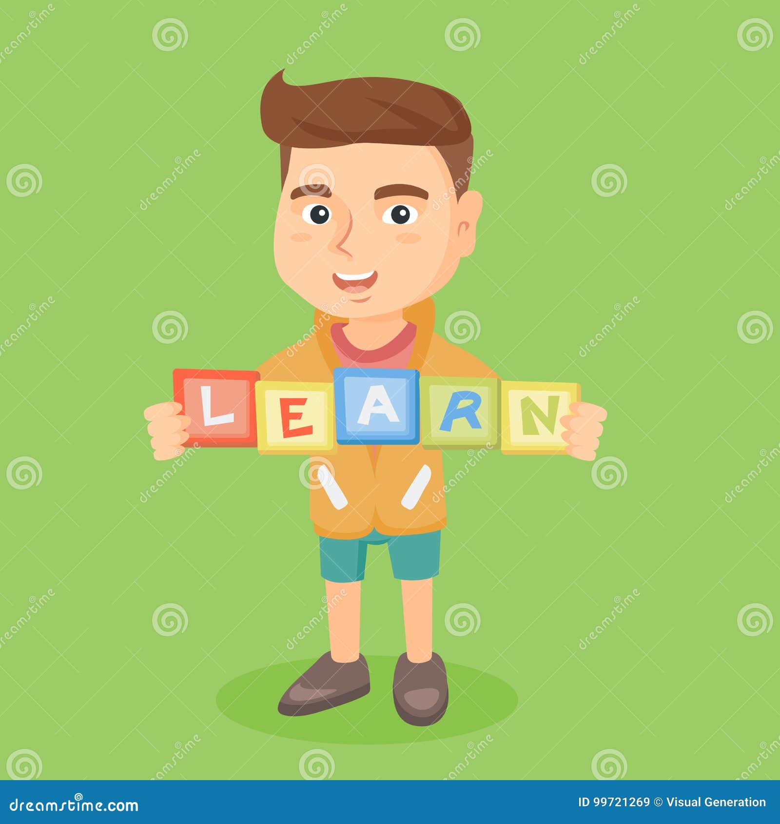 Boy Holding Blocks that Spelling the Word Learn. Stock Vector ... Boy Holding Blocks that Spelling the Word Learn. Stock Vector ...
