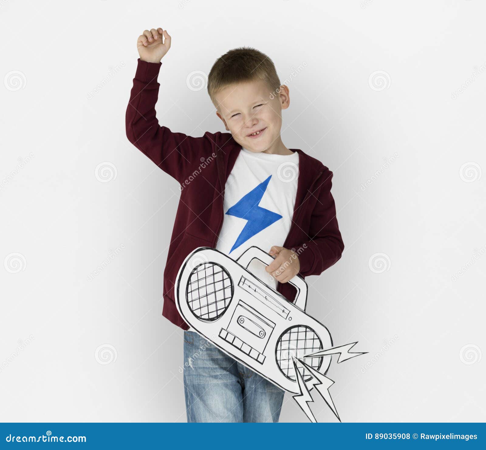 Caucasian Little Boy Holding Jukebox Stock Photo - Image of concept ...