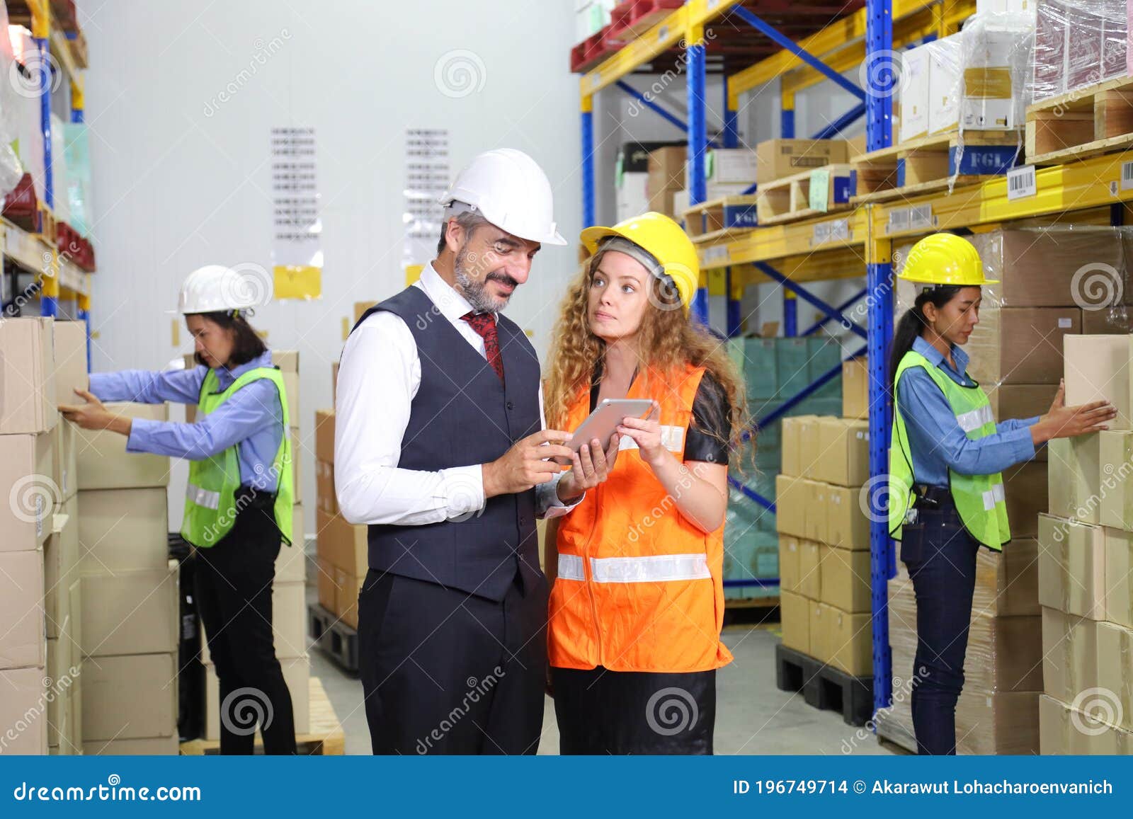 Caucasian Male Boss with His Female Store Manager in Full Safety ...