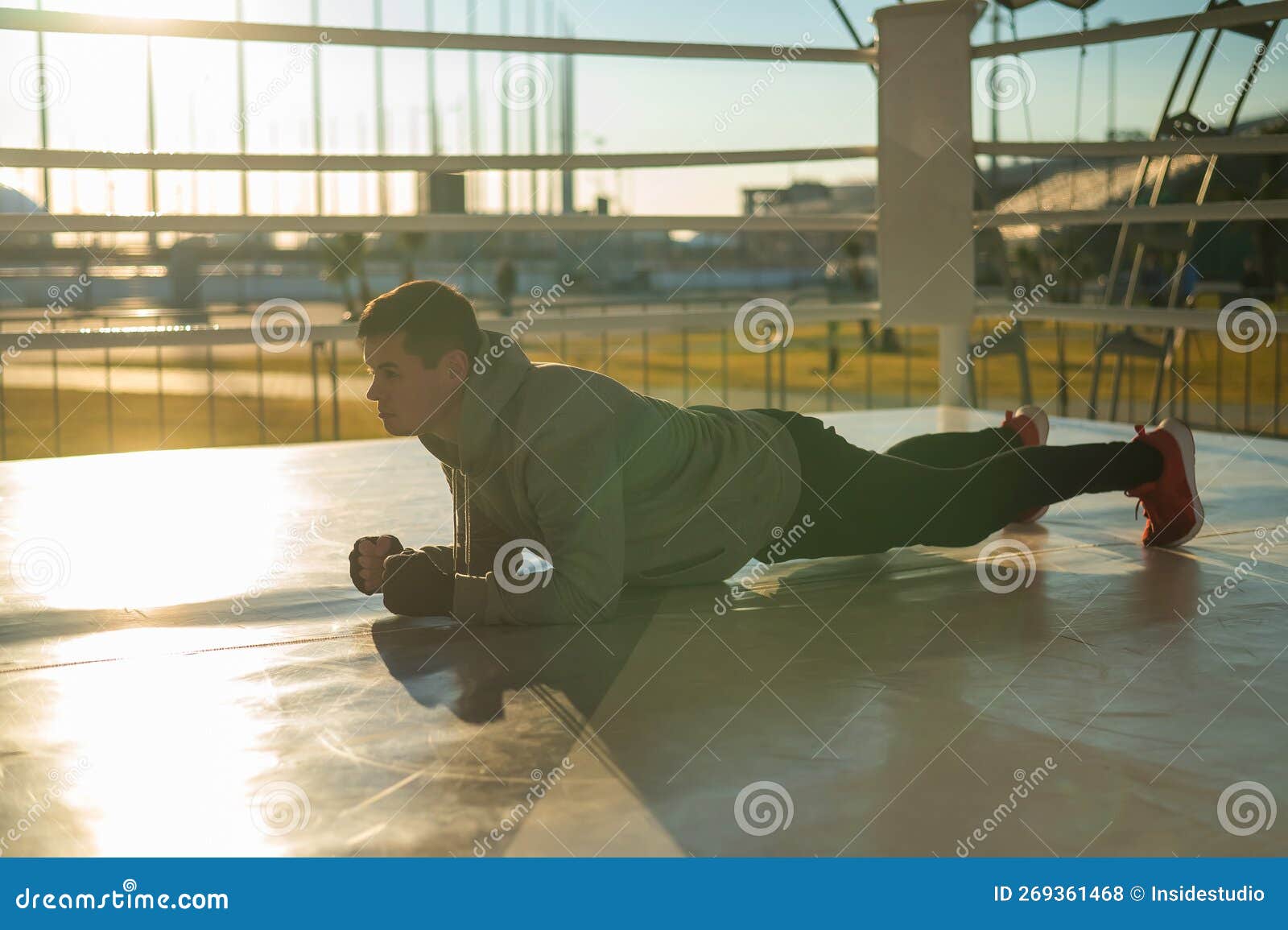 Caucasian Male Boxer Warming Up before a Fight in the Ring Outdoors ...