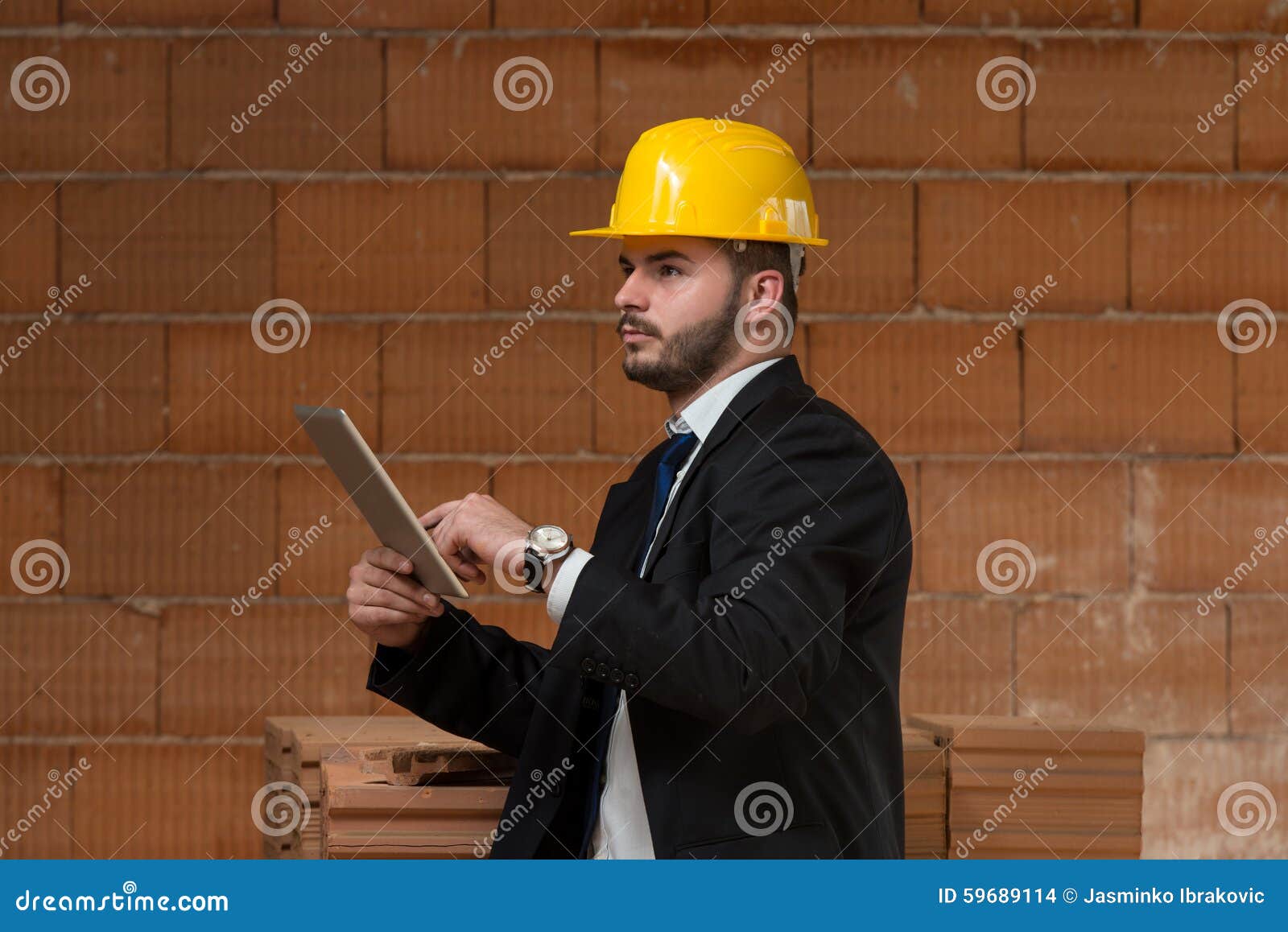 Caucasian Male Construction Manager with Tablet Pc Stock Photo - Image ...