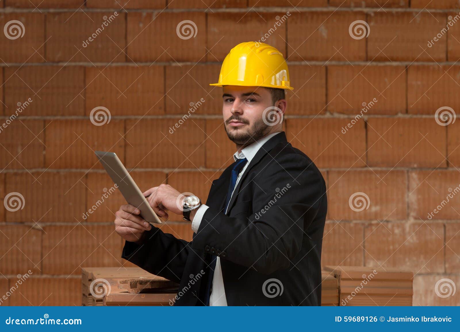 Caucasian Male Construction Manager with Tablet Pc Stock Photo - Image ...