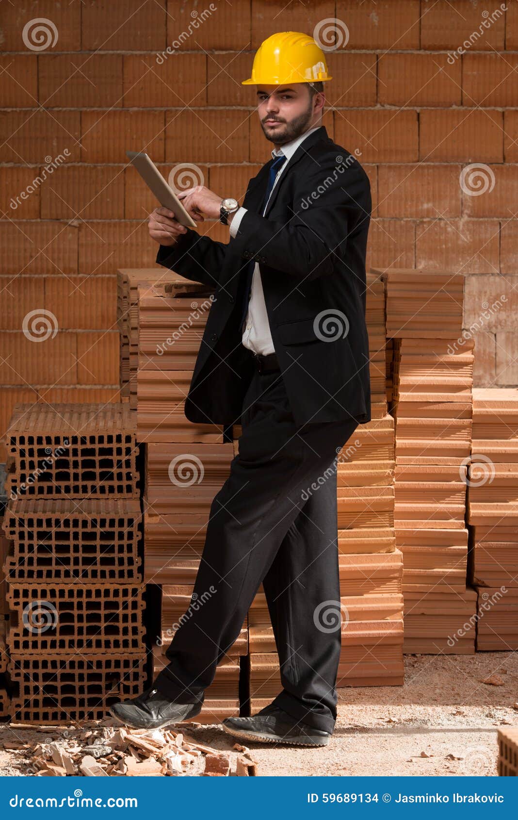 Caucasian Male Construction Manager with Tablet Pc Stock Photo - Image ...