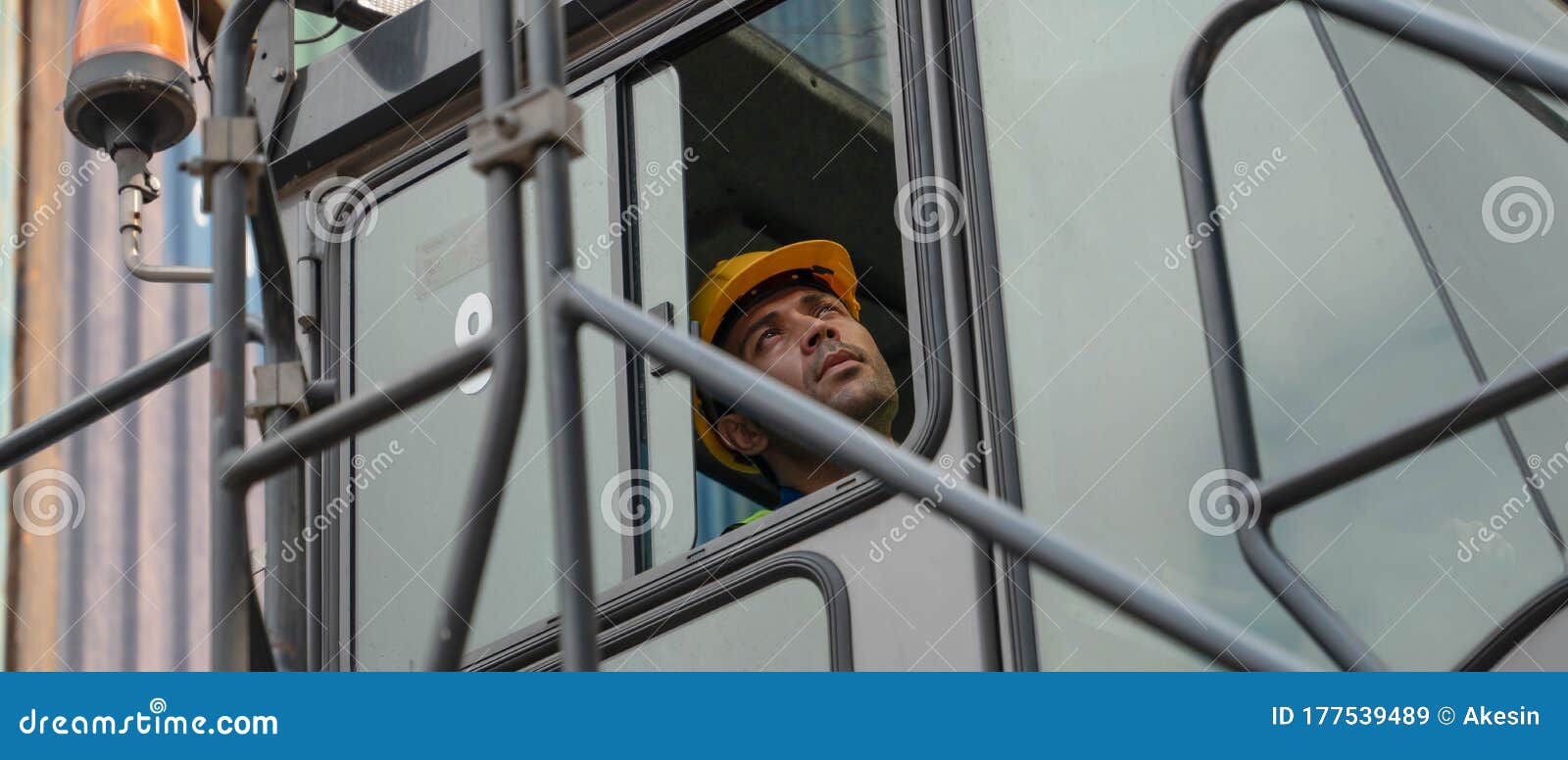 Caucasian Male Container Forklift Driver Operating Container Forklift ...