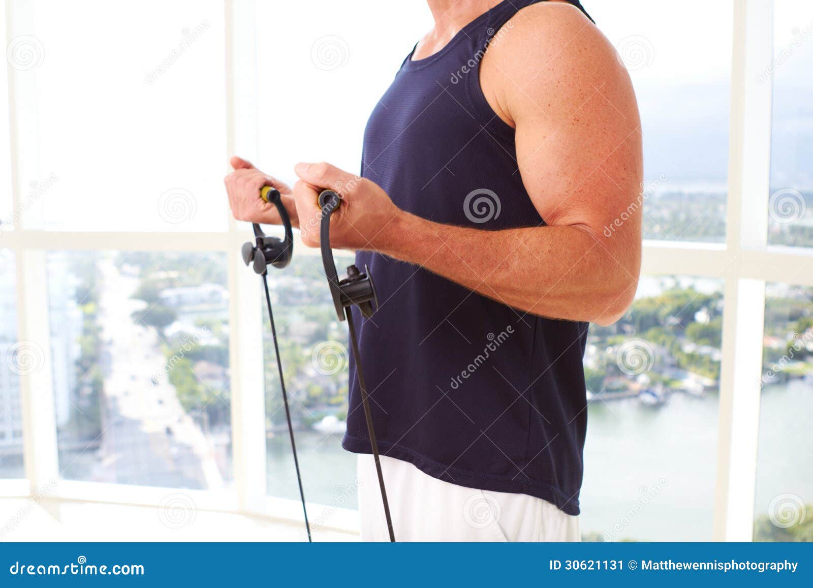 Caucasian Male Doing Resistance Training Indoors Stock Image - Image of ...