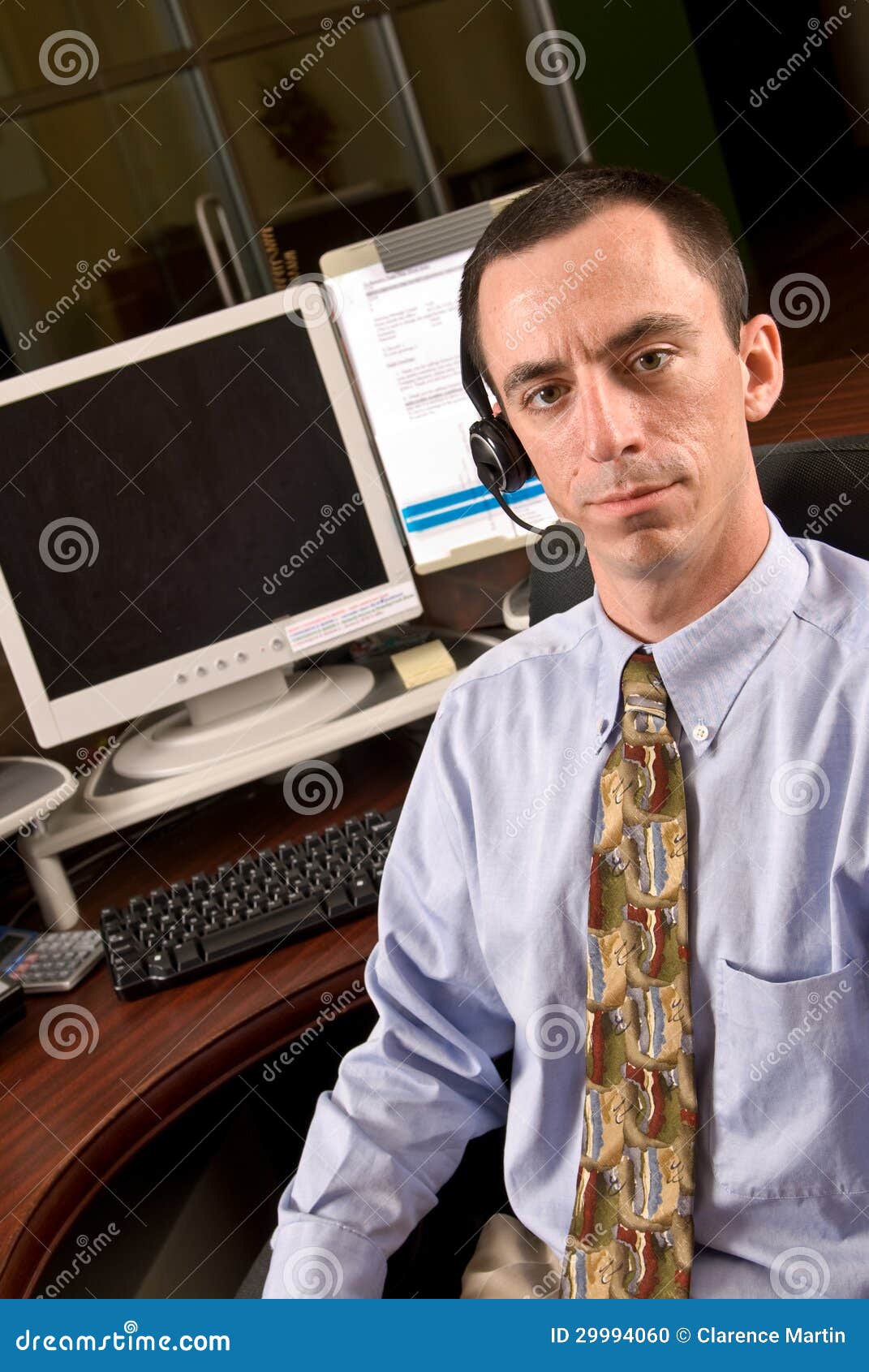 Caucasian Male Receptionist with Headset Stock Photo - Image of person ...