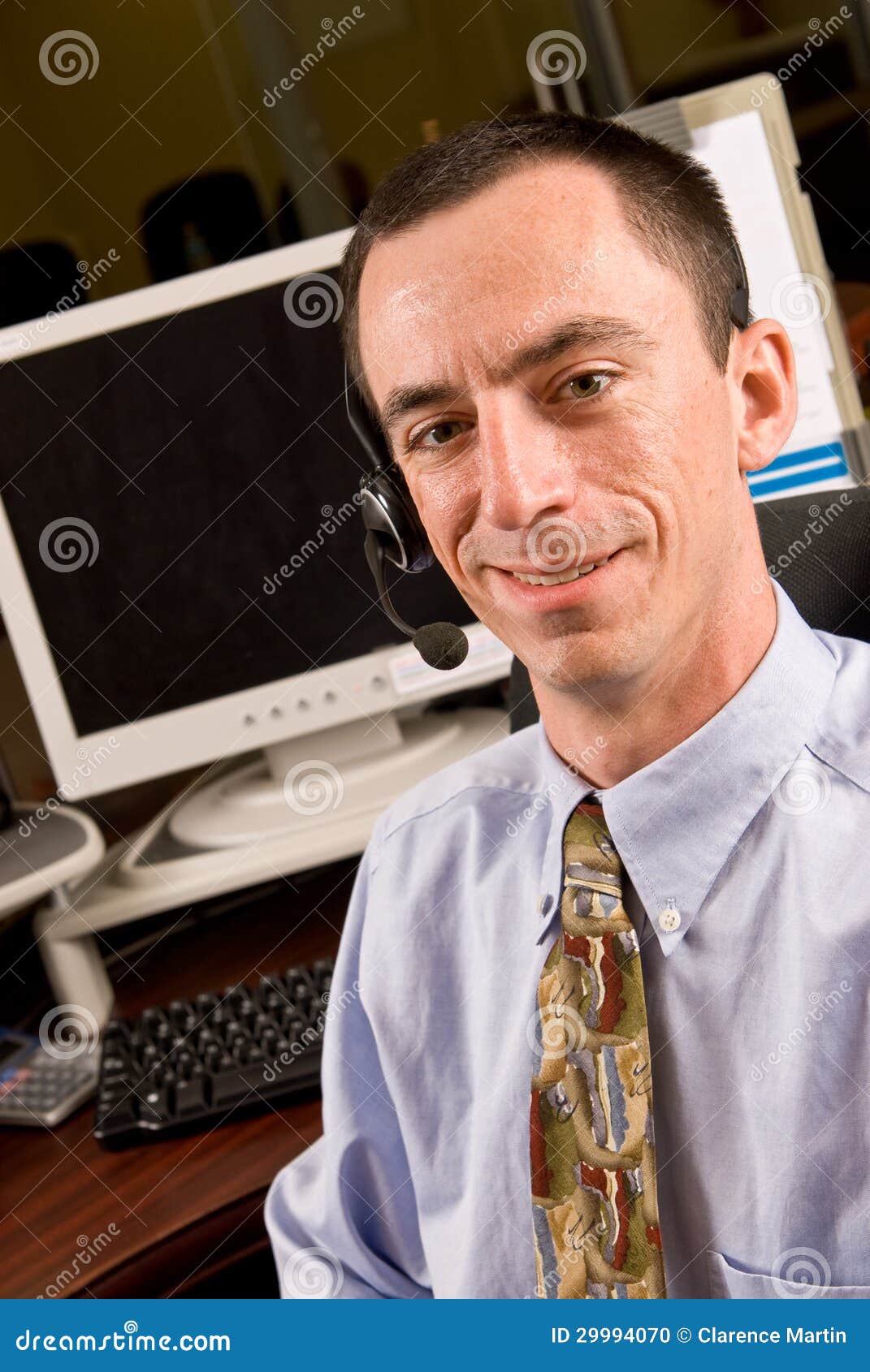 Caucasian Male Receptionist with Headset Stock Photo - Image of ...