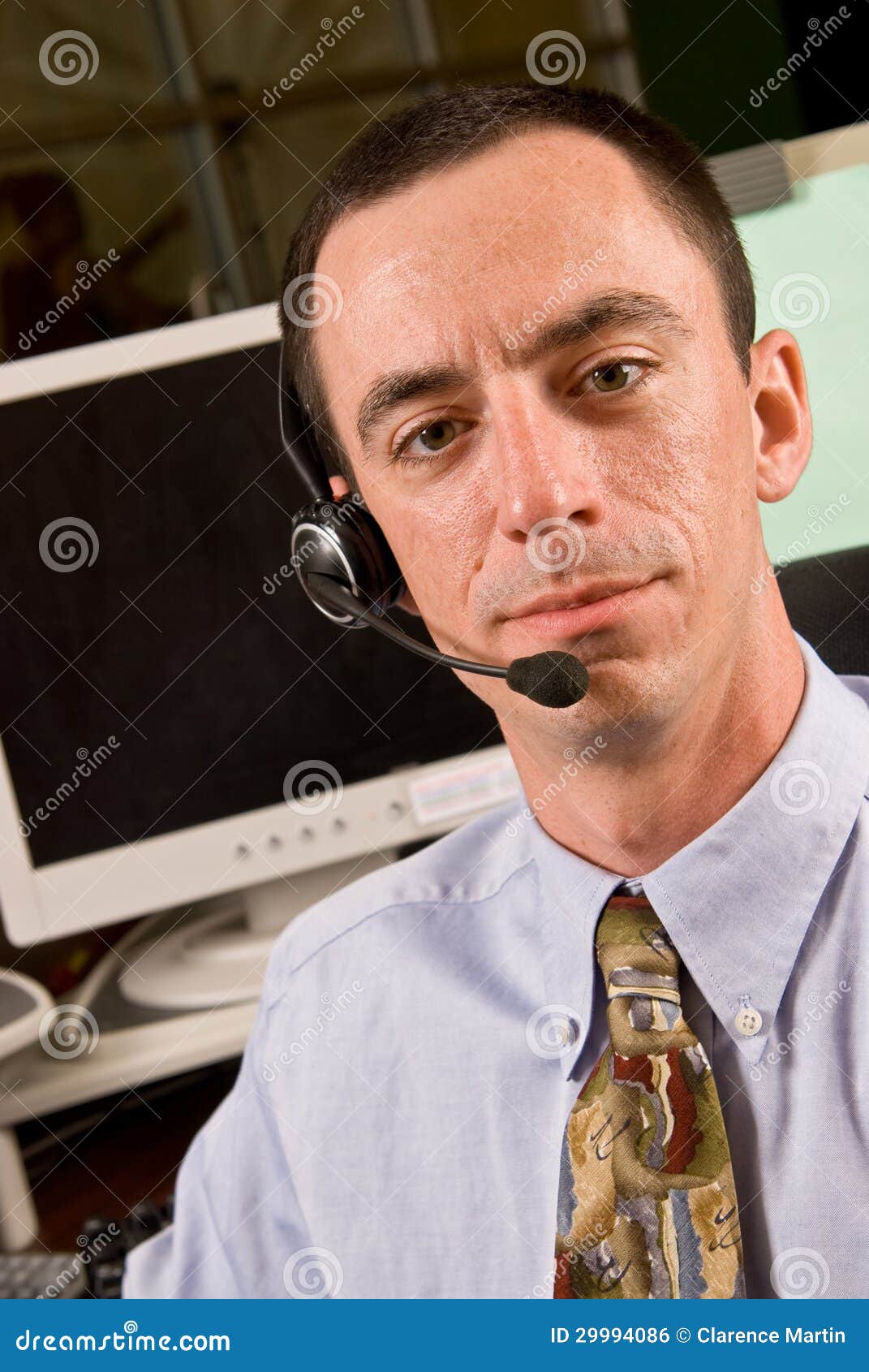 Caucasian Male Receptionist with Headset Stock Photo - Image of office ...