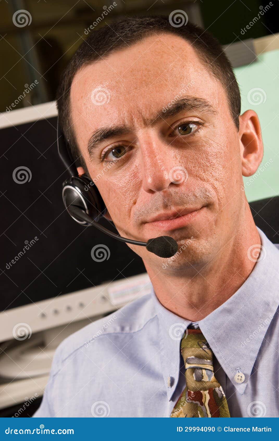 Caucasian Male Receptionist with Headset Stock Photo - Image of color ...