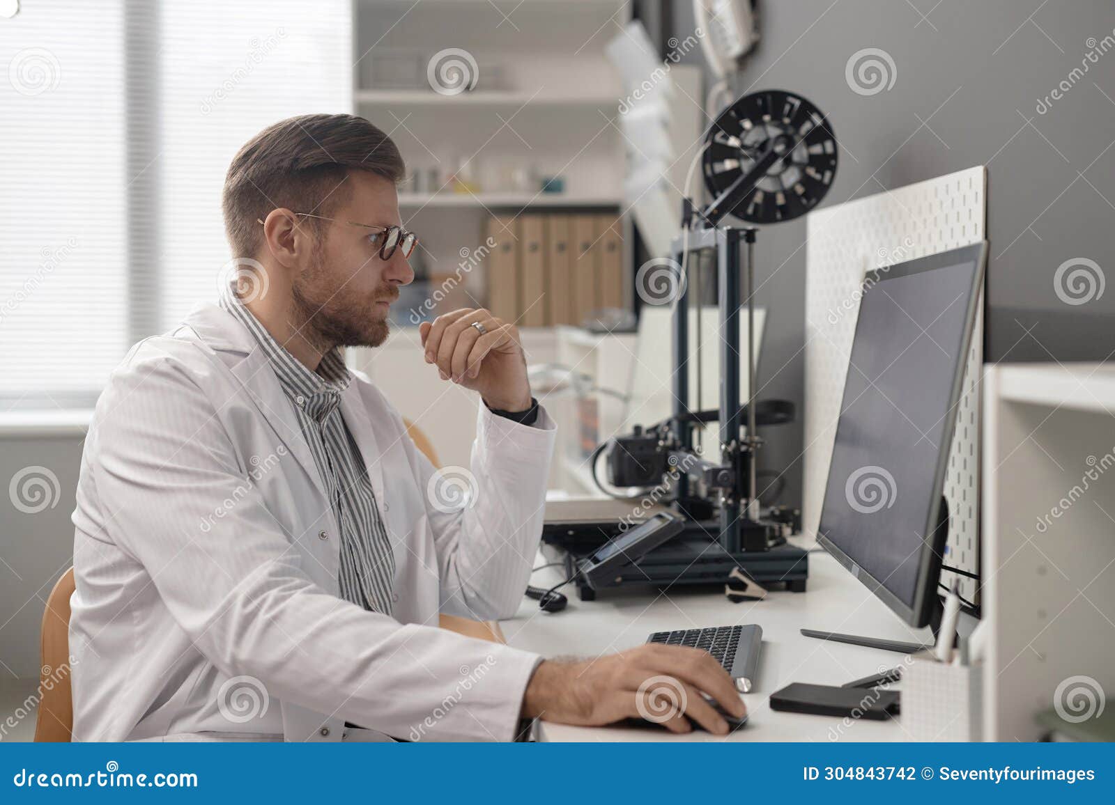 3D Printing Engineer Working on Computer Stock Photo - Image of ...