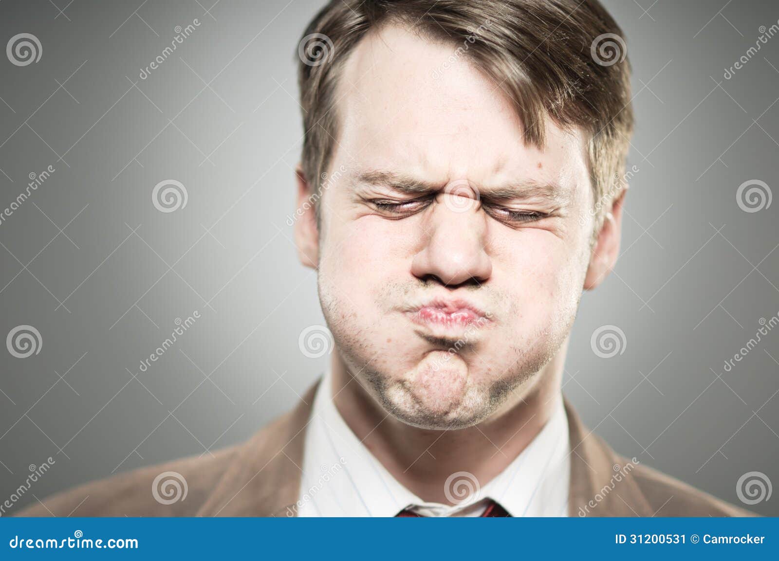 Caucasian Man Blowing Cheeks Expression Portrtait Stock Image - Image ...