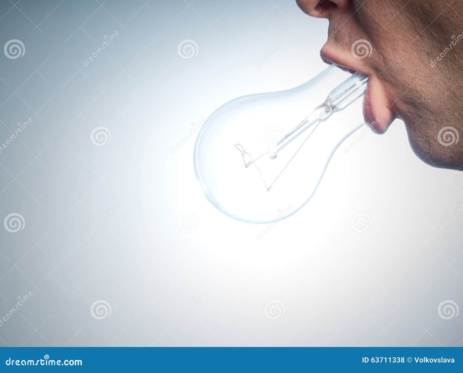 Caucasian Man with Bulb in His Mouth Stock Photo - Image of background ...