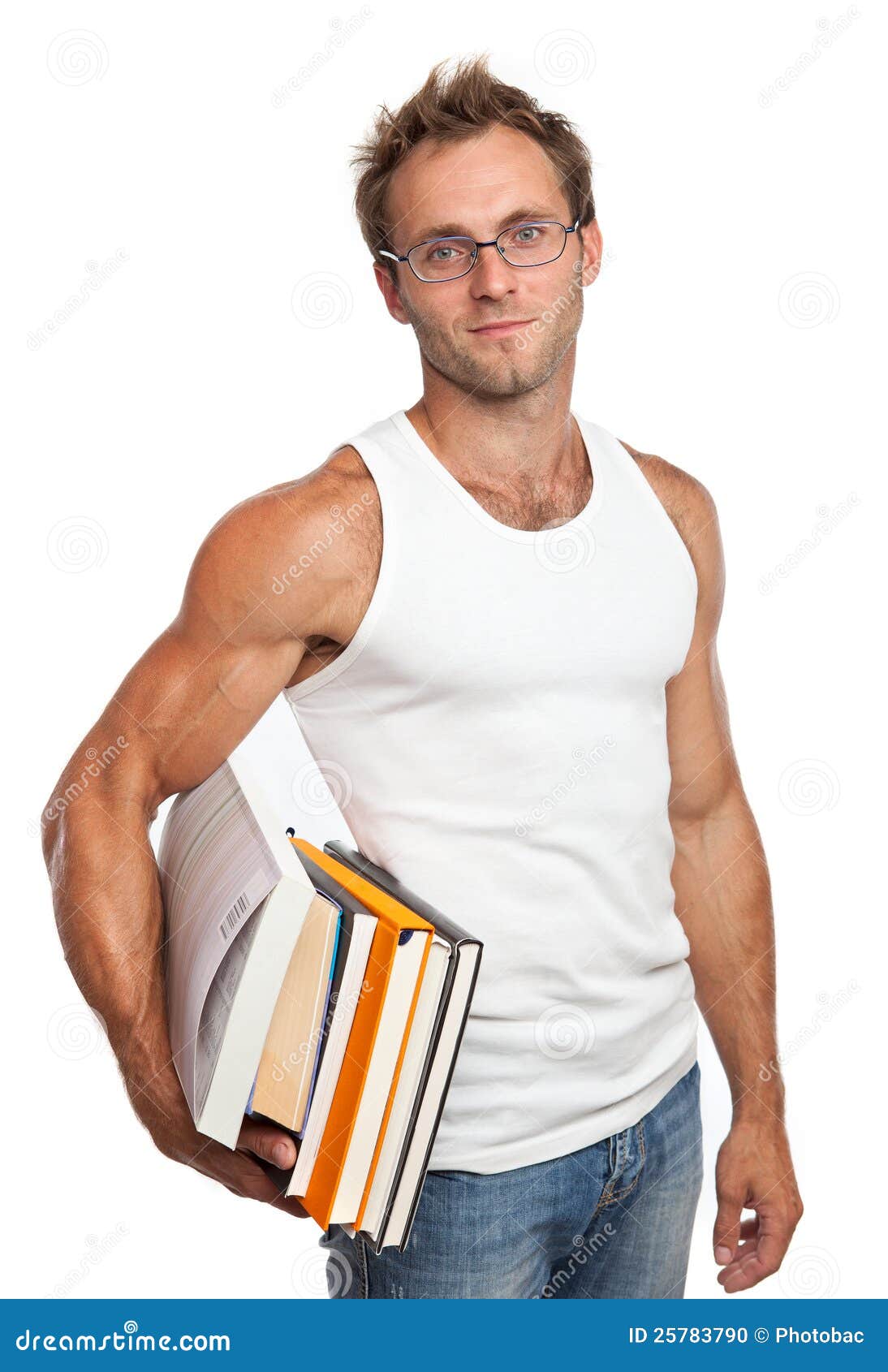 Caucasian Man Carrying Stack of Books Stock Photo - Image of learning ...