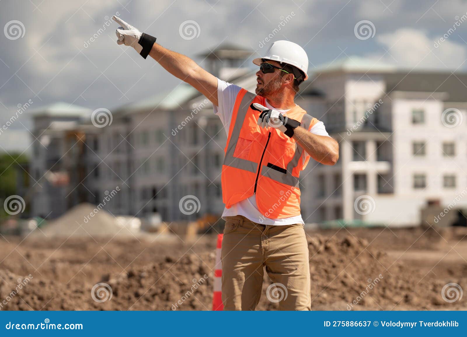 Caucasian Man Construction Worker in Helmet at Building. Construction ...