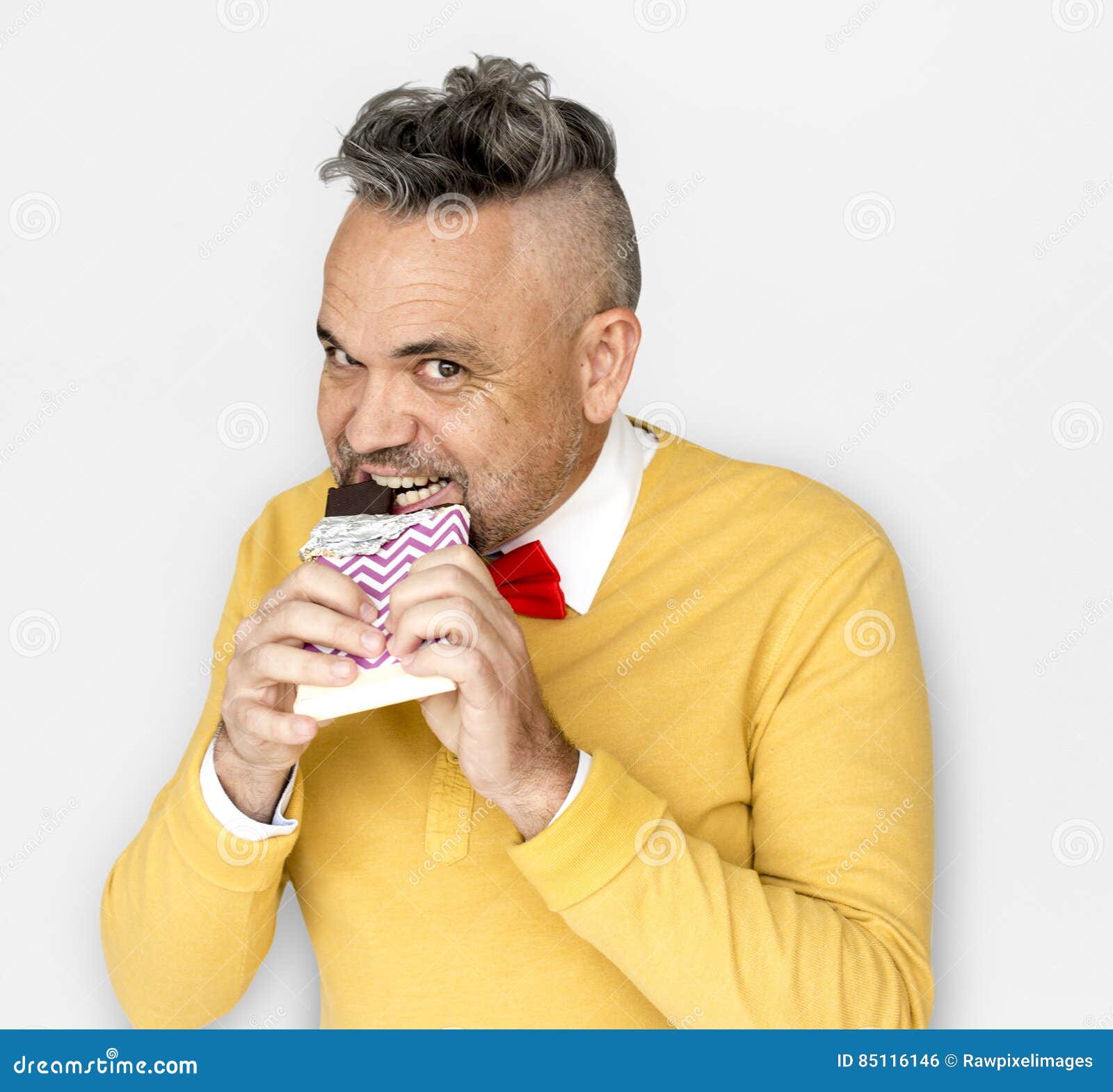 Caucasian Man Eating Chocolate Smile Stock Photo - Image of male ...