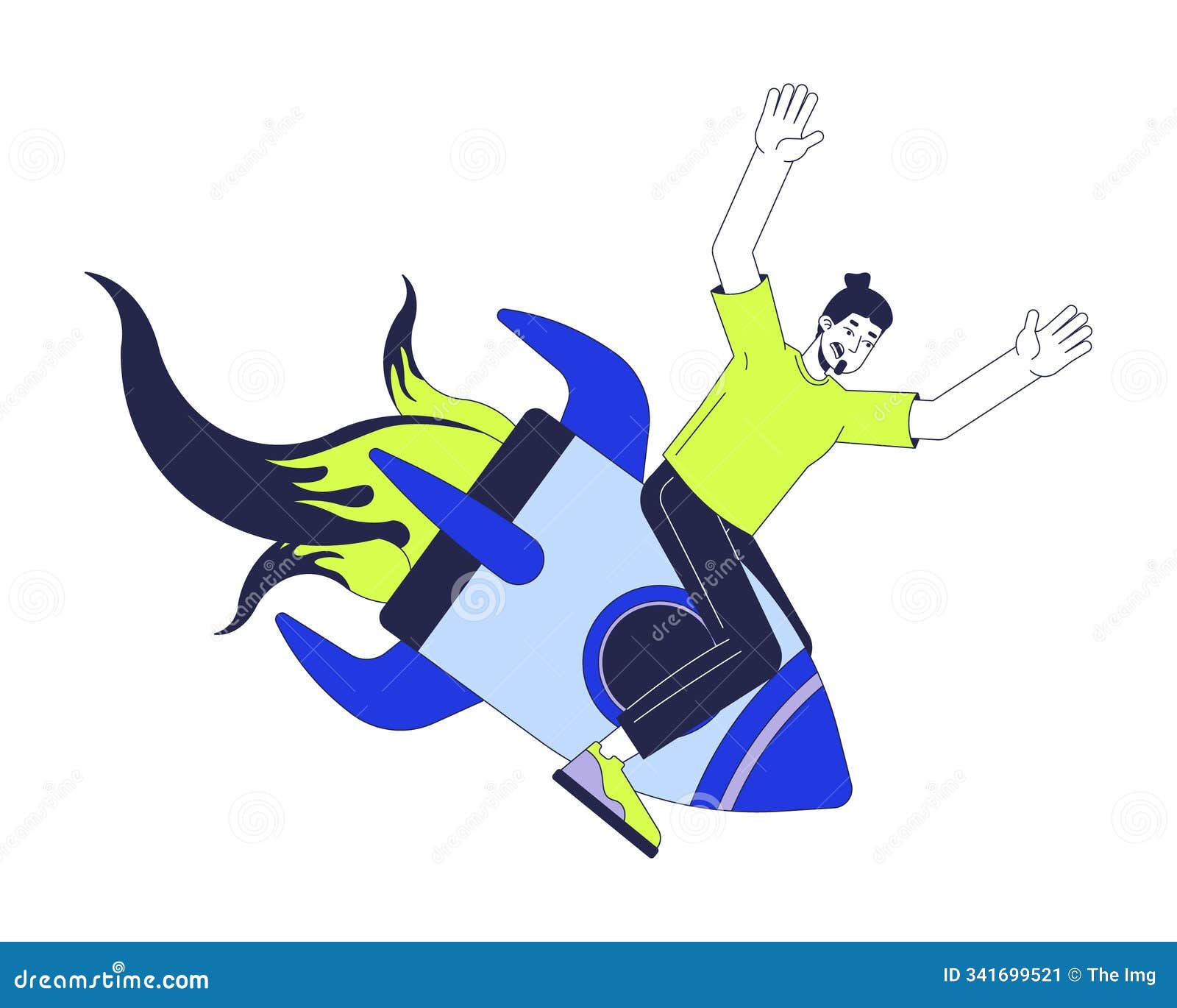 Caucasian Man Falling Down on Rocket 2D Cartoon Character Stock ...
