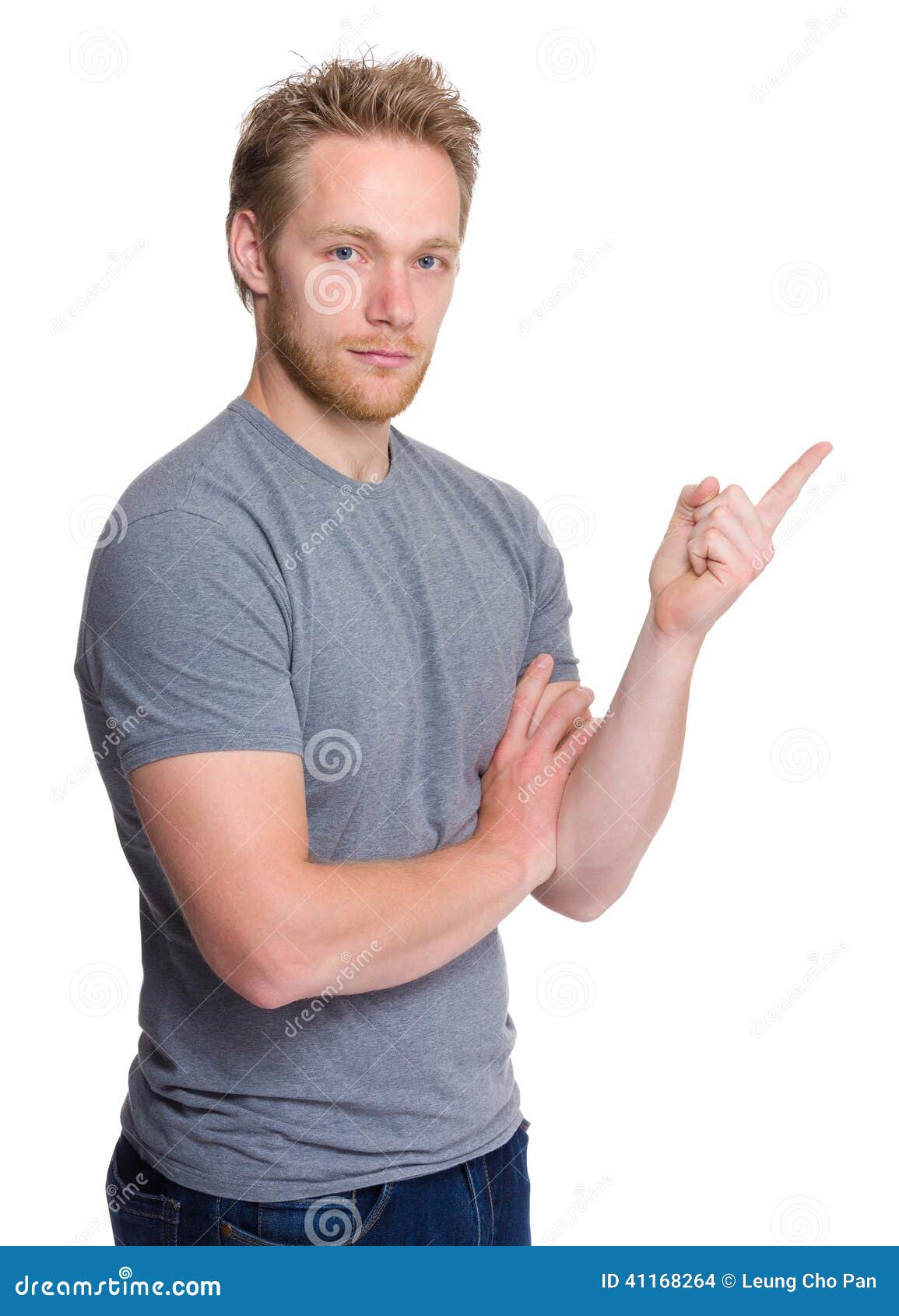 Caucasian Man with Finger Pointing Up Stock Photo - Image of background ...