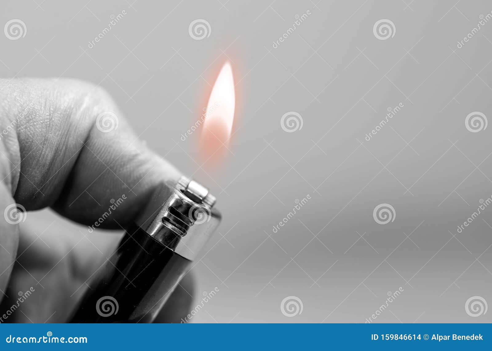 Caucasian Man Hand Holding a Black Lighter in Black and White Stock ...