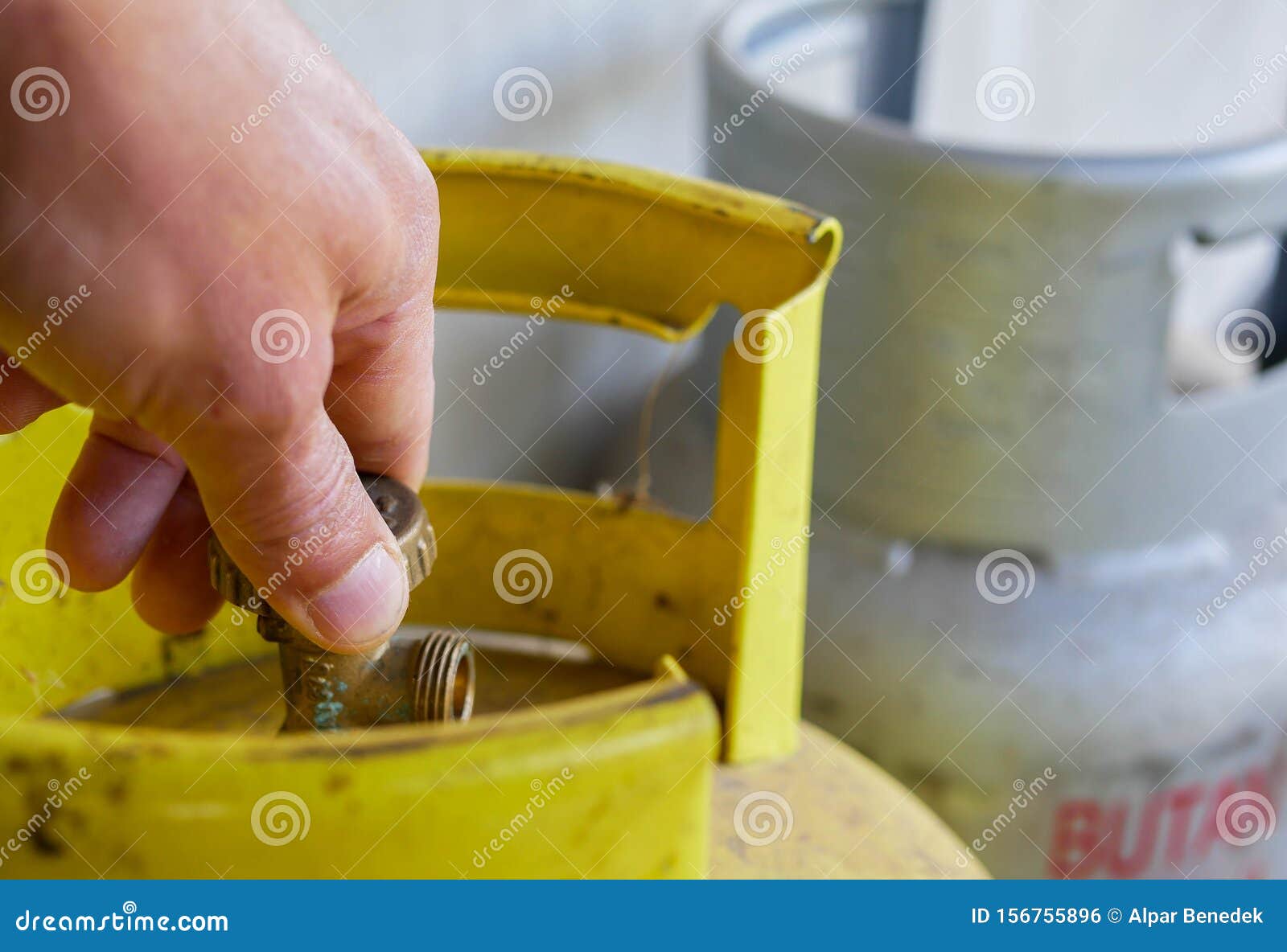 Caucasian Man Hand Opening the Valve on Gas Tank Stock Photo - Image of ...