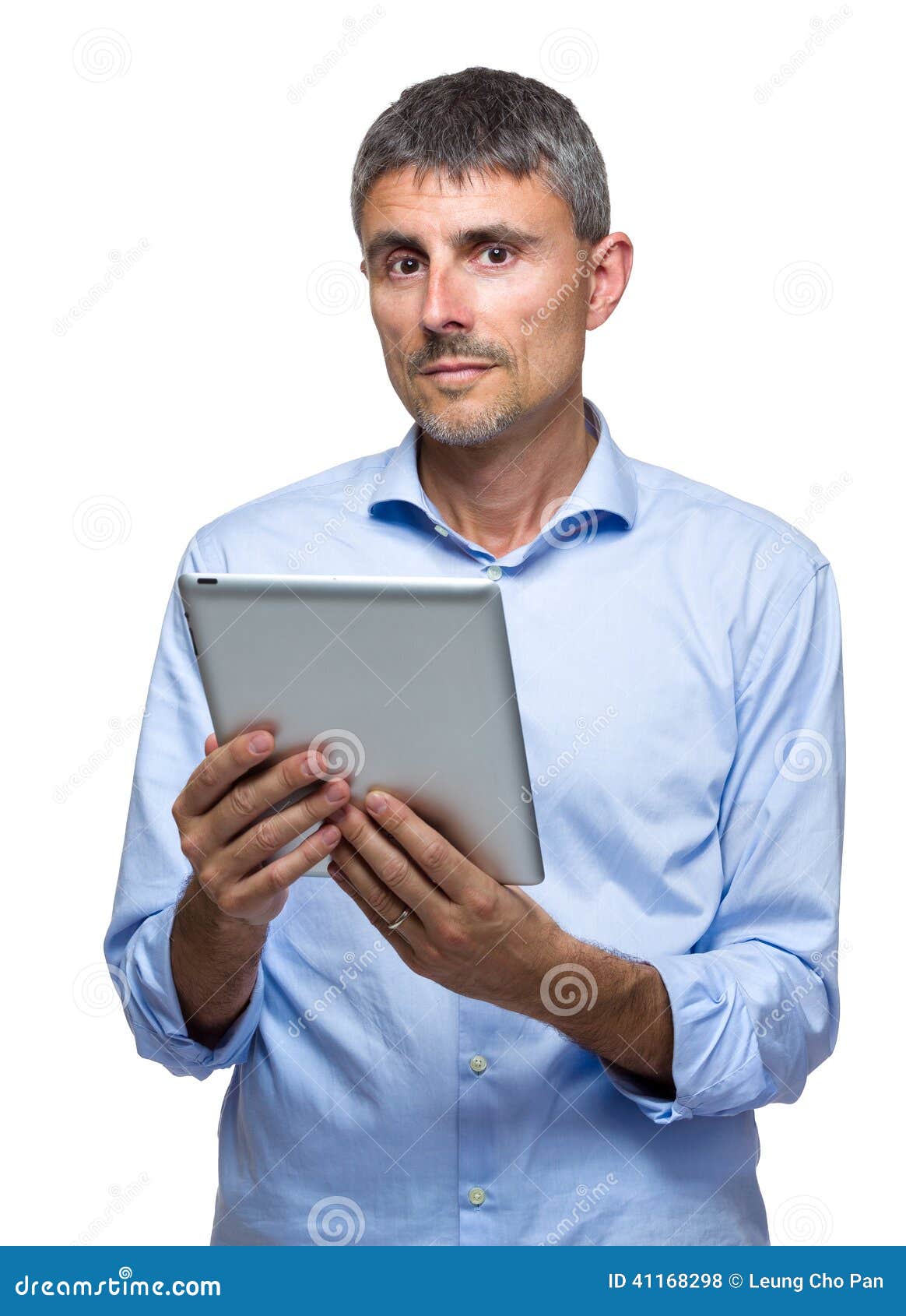 Caucasian Man Holding Digital Tablet Stock Photo - Image of friendly ...