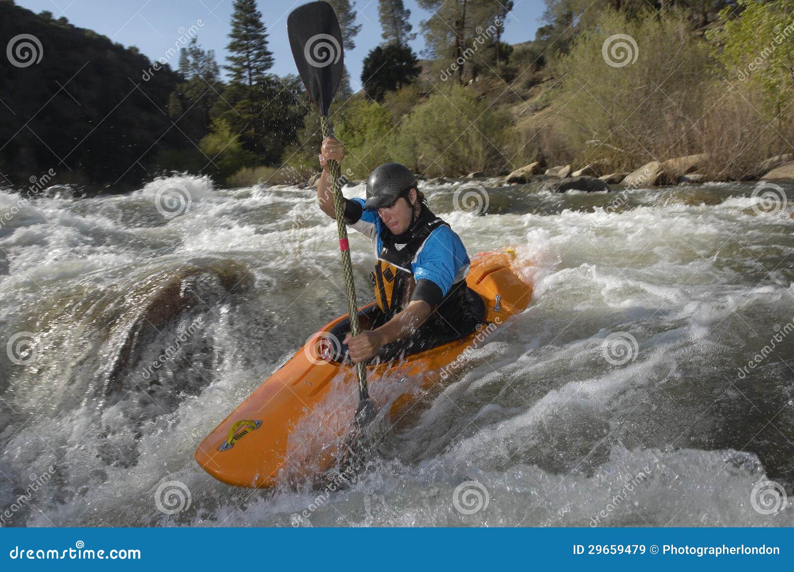 Caucasian Man Kayaking stock image. Image of lifejacket - 29659479