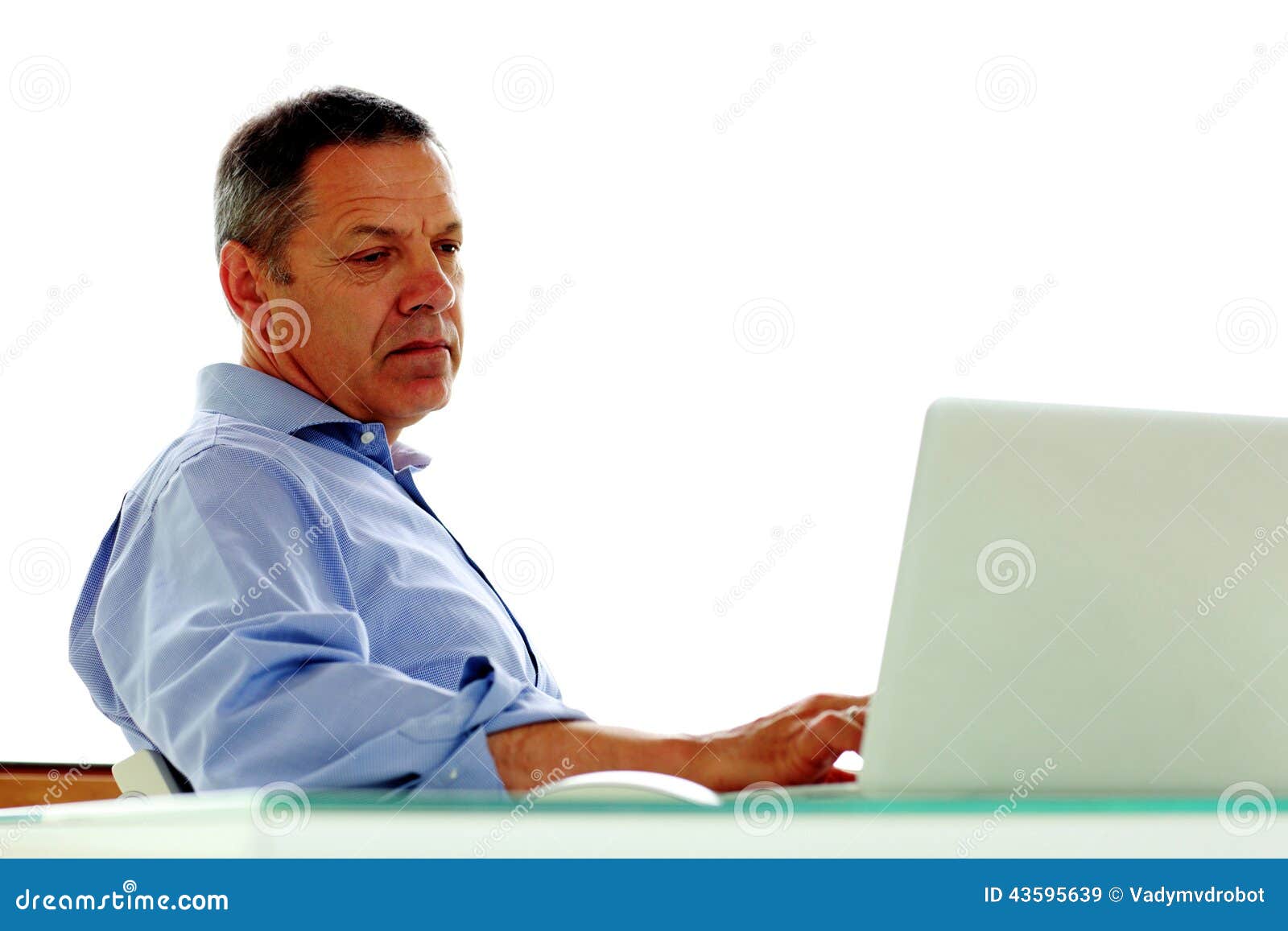 Caucasian Man Looking at His Laptop Computer Stock Image - Image of ...
