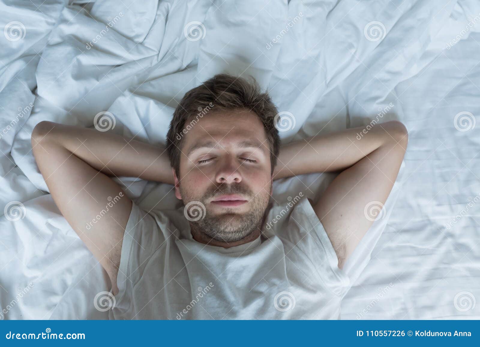 Caucasian Man Napping with Happy Face Expression. Stock Photo - Image ...
