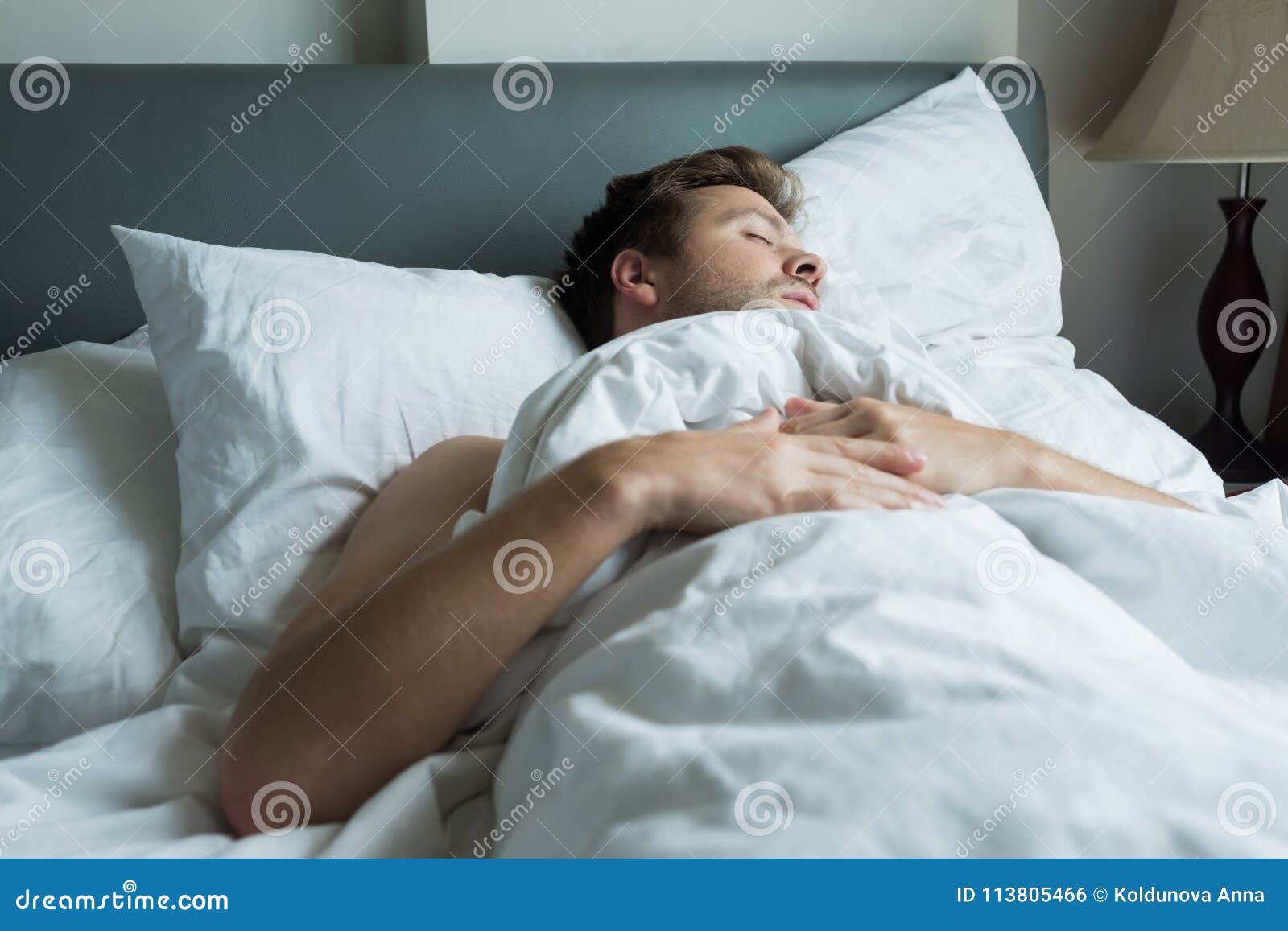 Caucasian Man Napping with Happy Face Expression. Stock Photo - Image ...