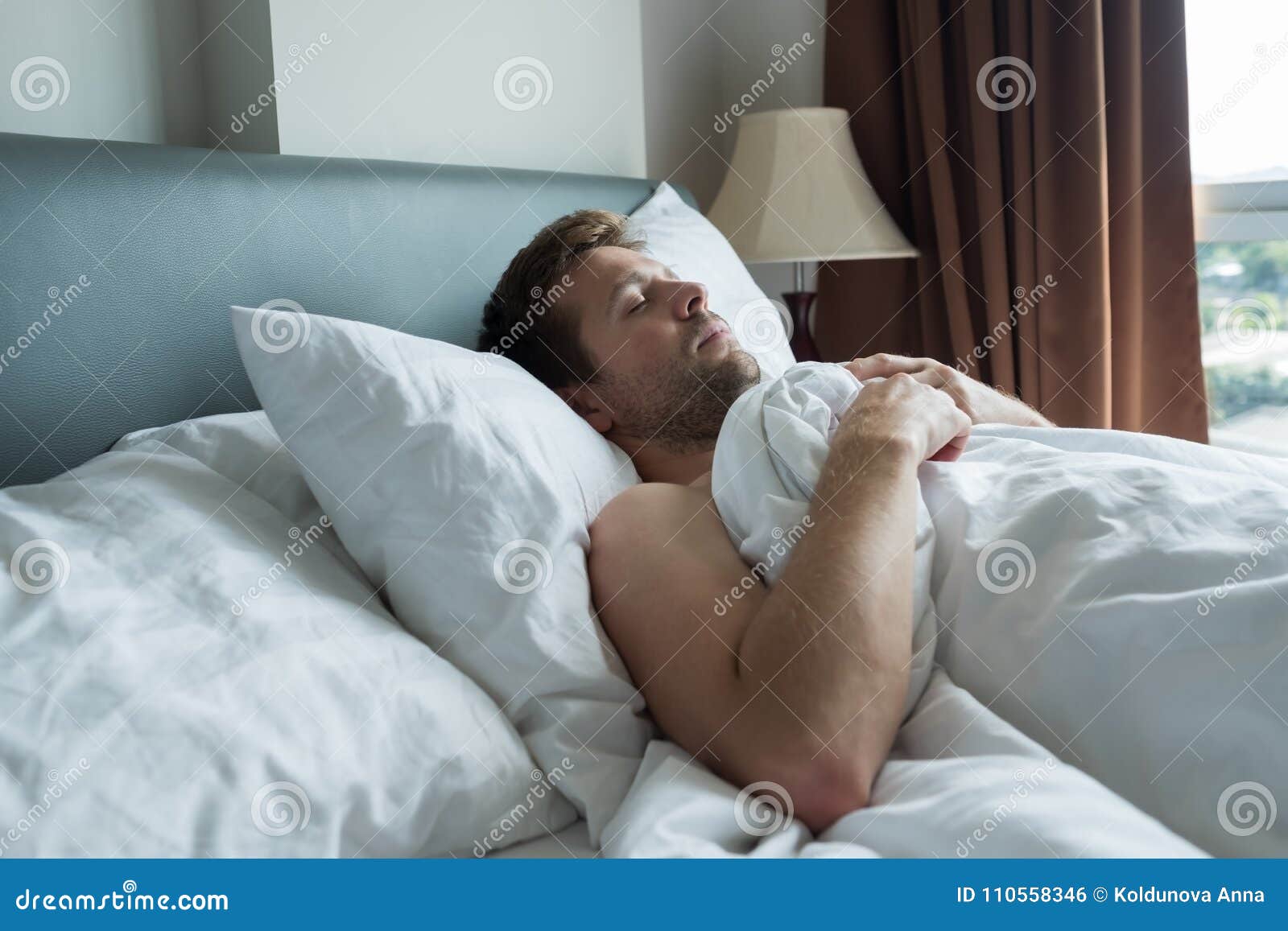 Caucasian Man Napping with Happy Face Expression. Stock Photo - Image ...