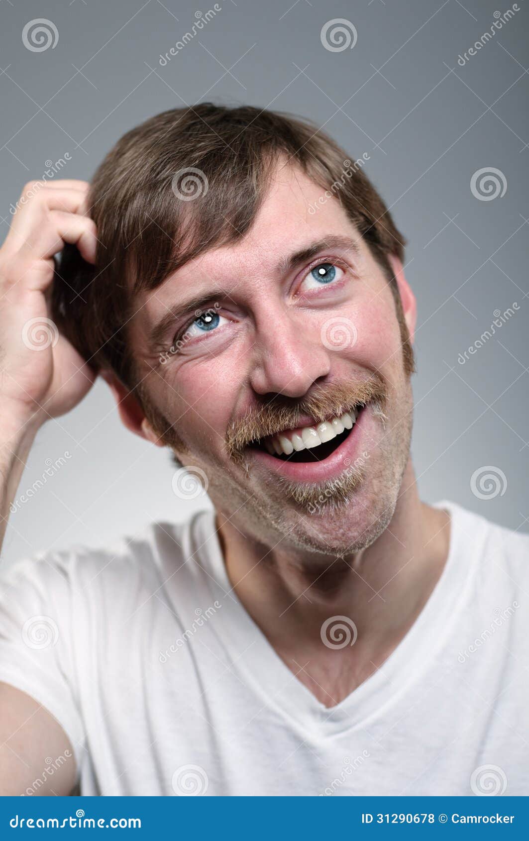 Caucasian Man Scratching His Head Stock Photo - Image of color, smiling ...