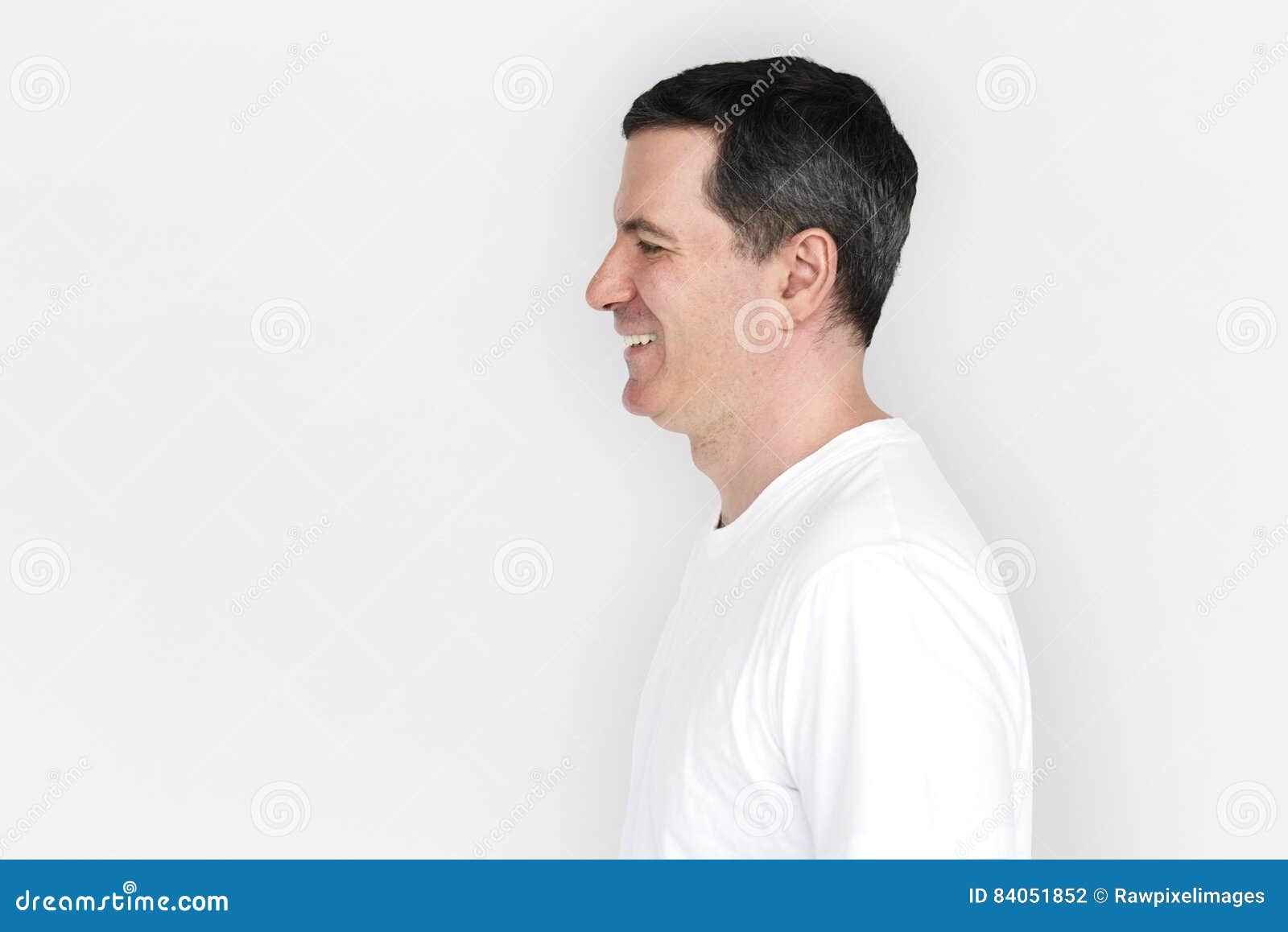 Caucasian Man Smiling Happy Side View Stock Photo - Image of positive ...
