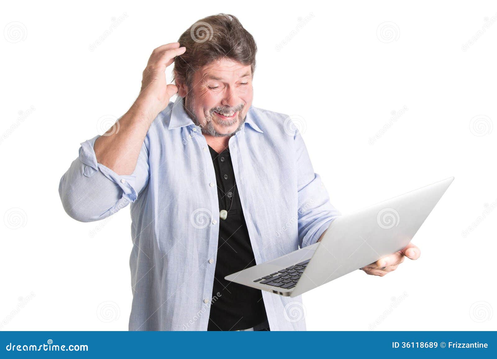 Caucasian Man Standing with Computer. Stock Image - Image of computer ...
