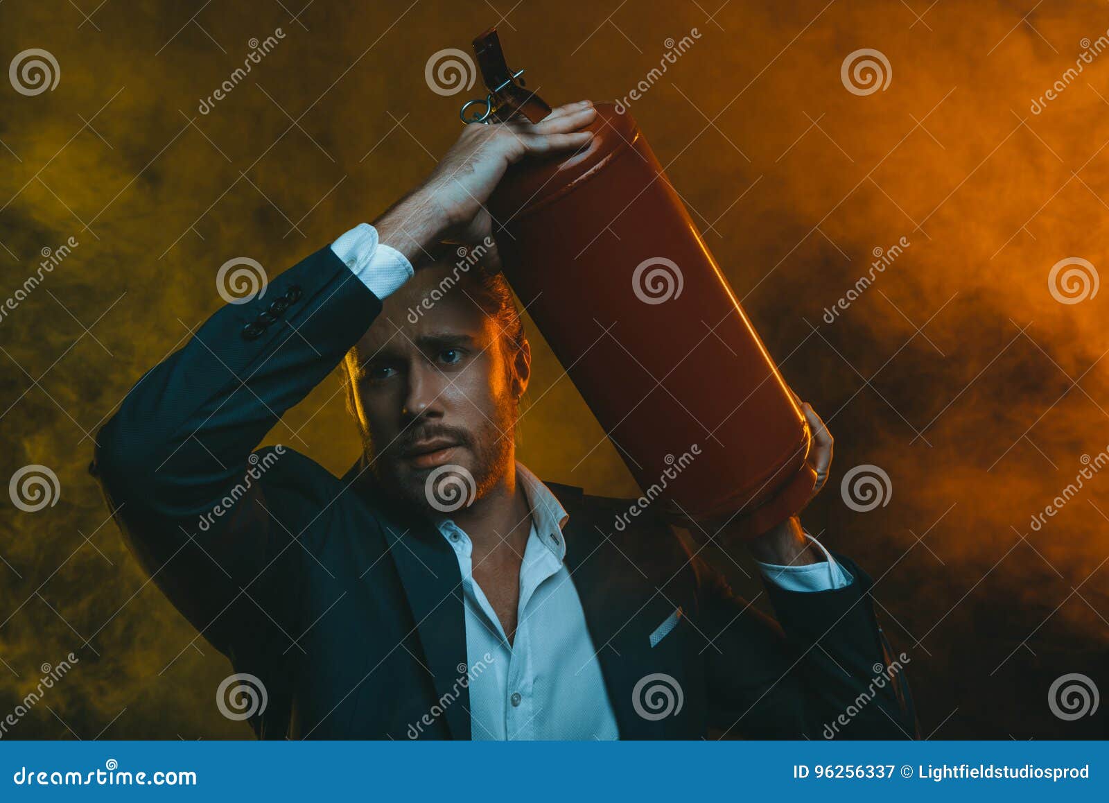 Caucasian Man in Suit Holding Fire Extinguisher Stock Image - Image of ...