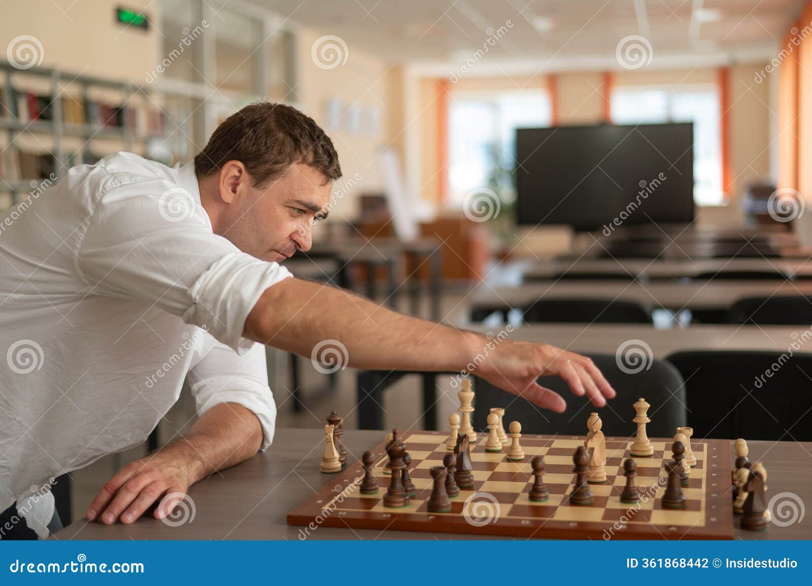 Caucasian Man Thinking about a Chess Move. Stock Photo - Image of ...