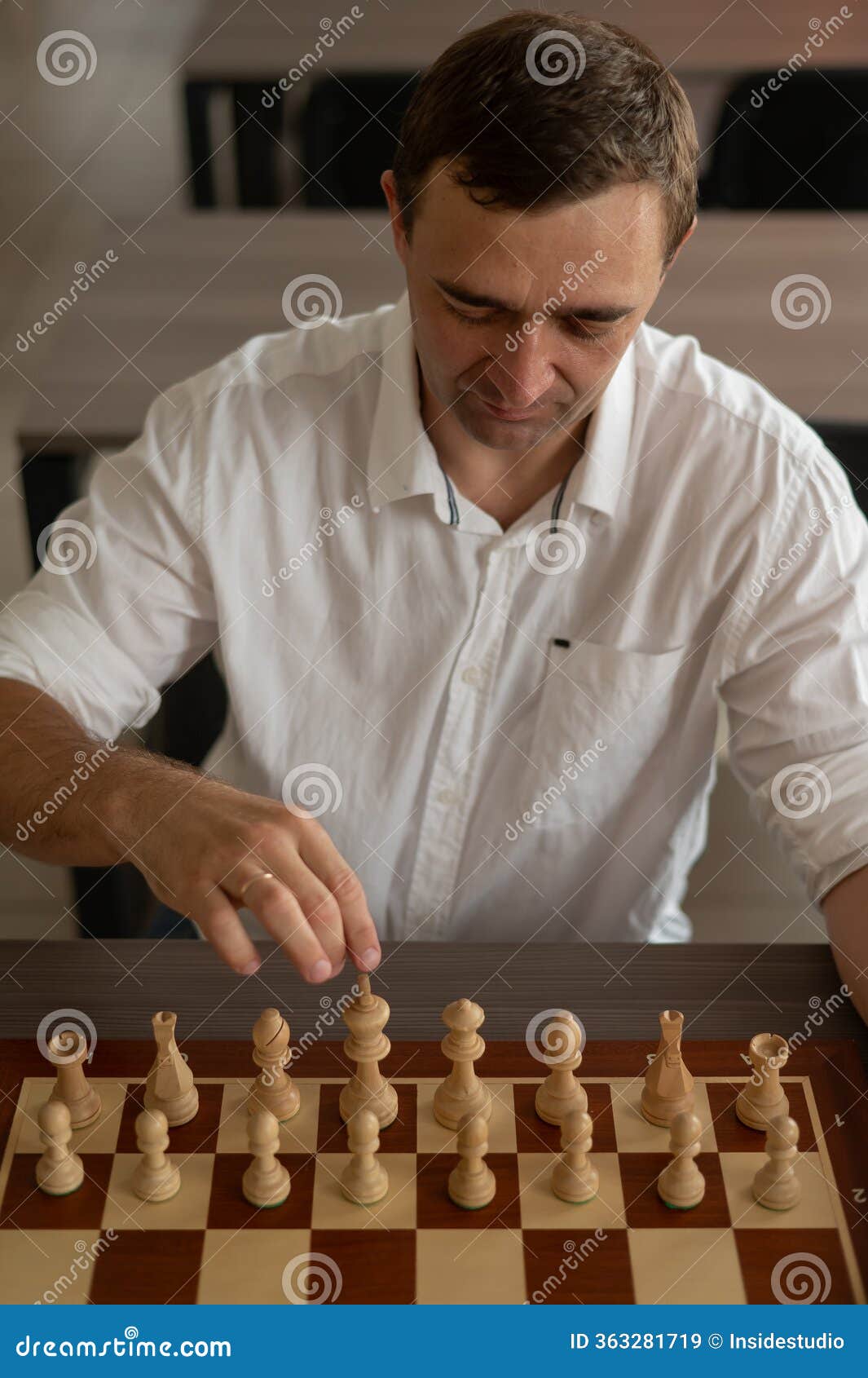 Caucasian Man Thinking about a Chess Move. Stock Image - Image of ...