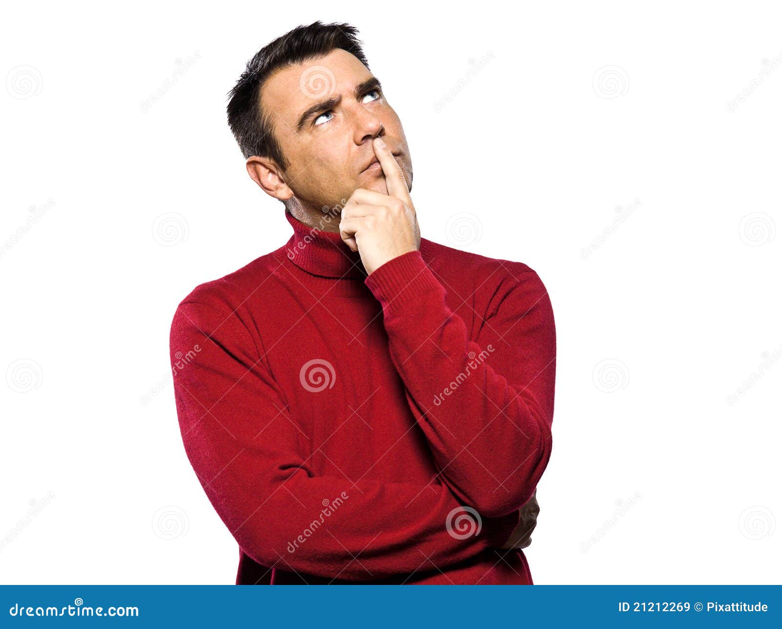 Caucasian Man Thinking Pensive Stock Image - Image of studio, people ...
