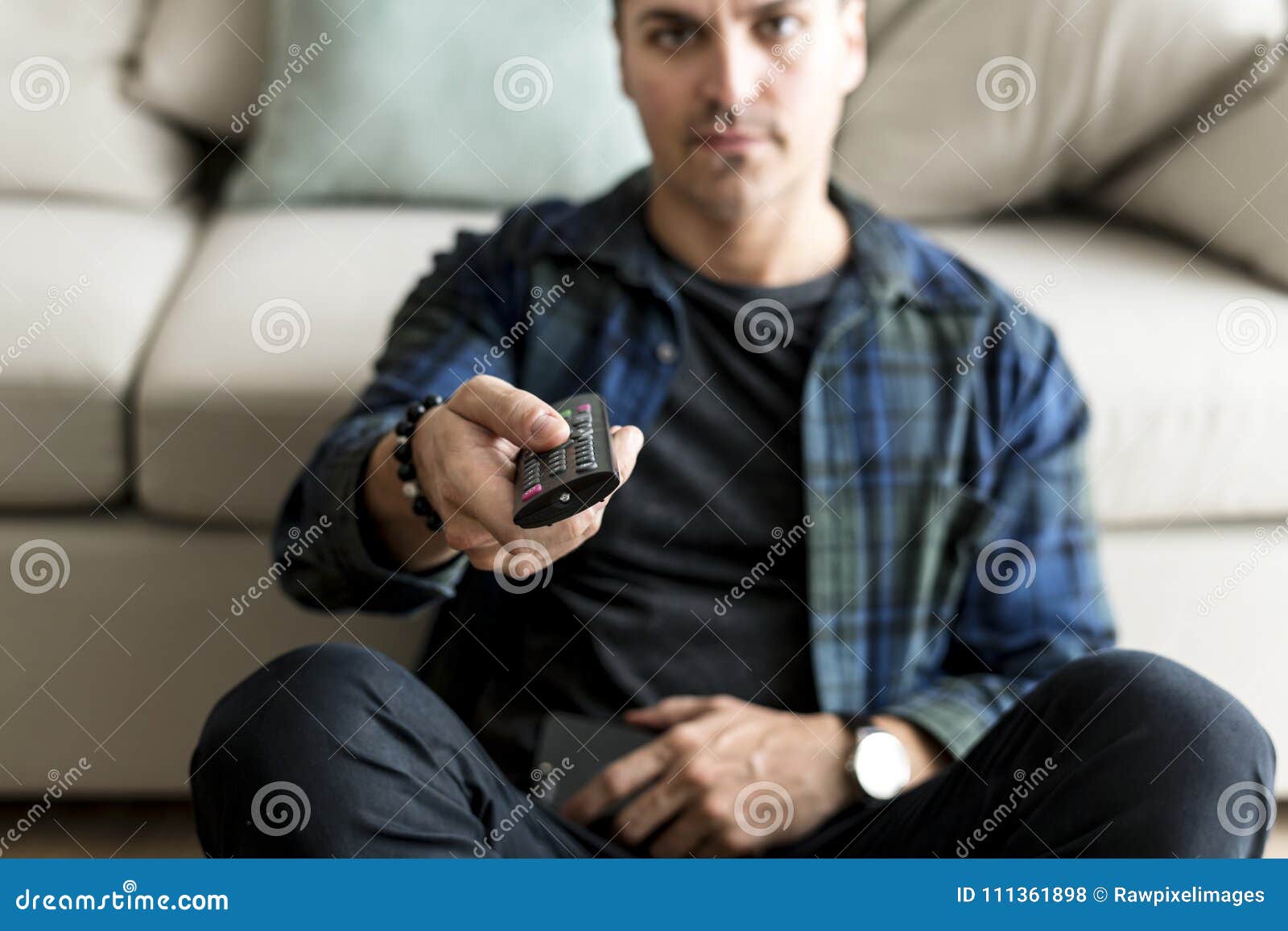 Caucasian Man Using Remote Tv Controller Stock Photo - Image of america ...