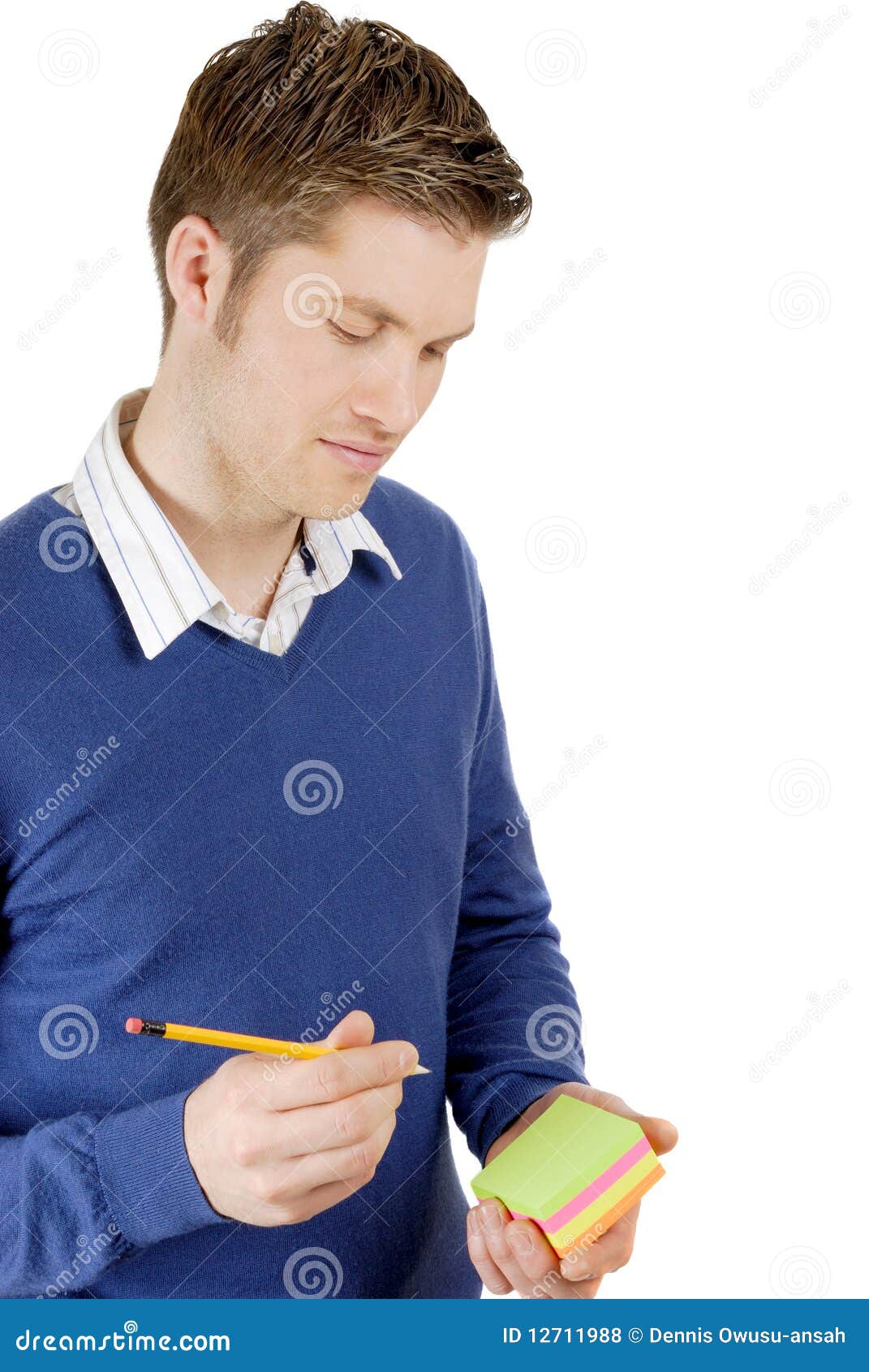 Caucasian Man Writing on Post Its Stock Photo - Image of college ...