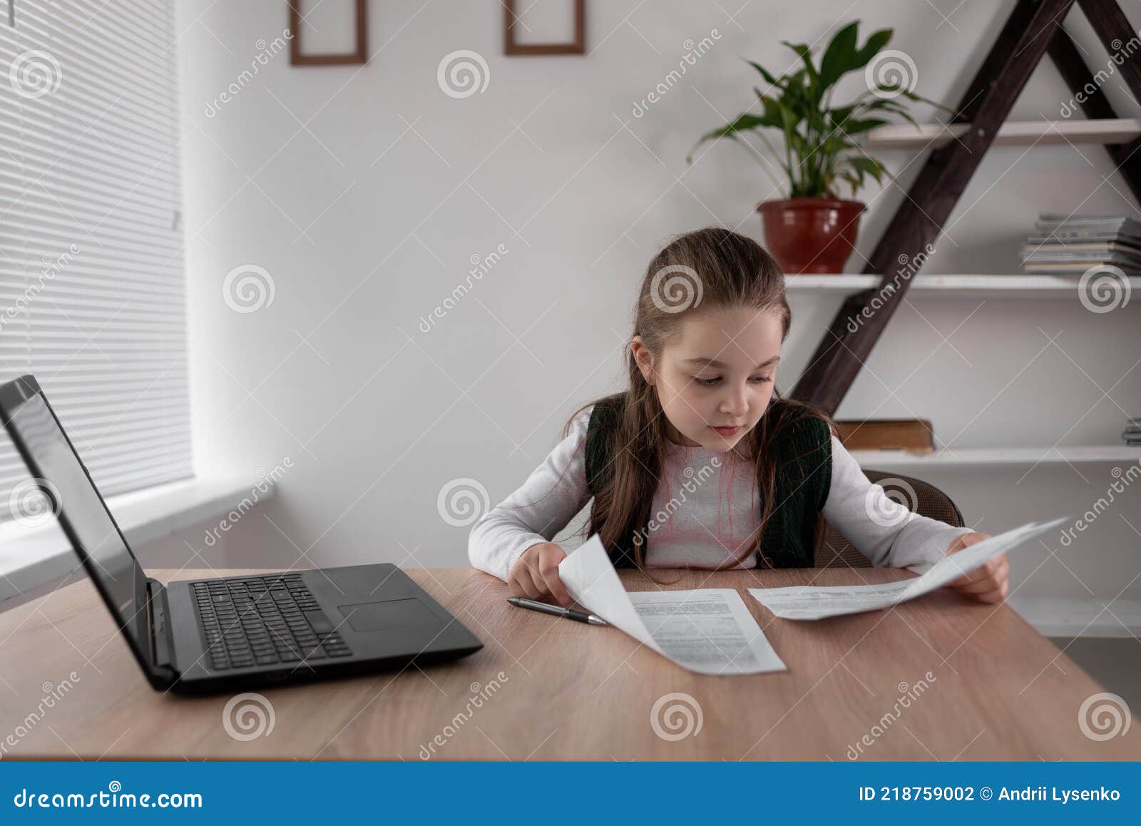 Caucasian Pupil Focused Doing Homework and Math Tests while Studying ...