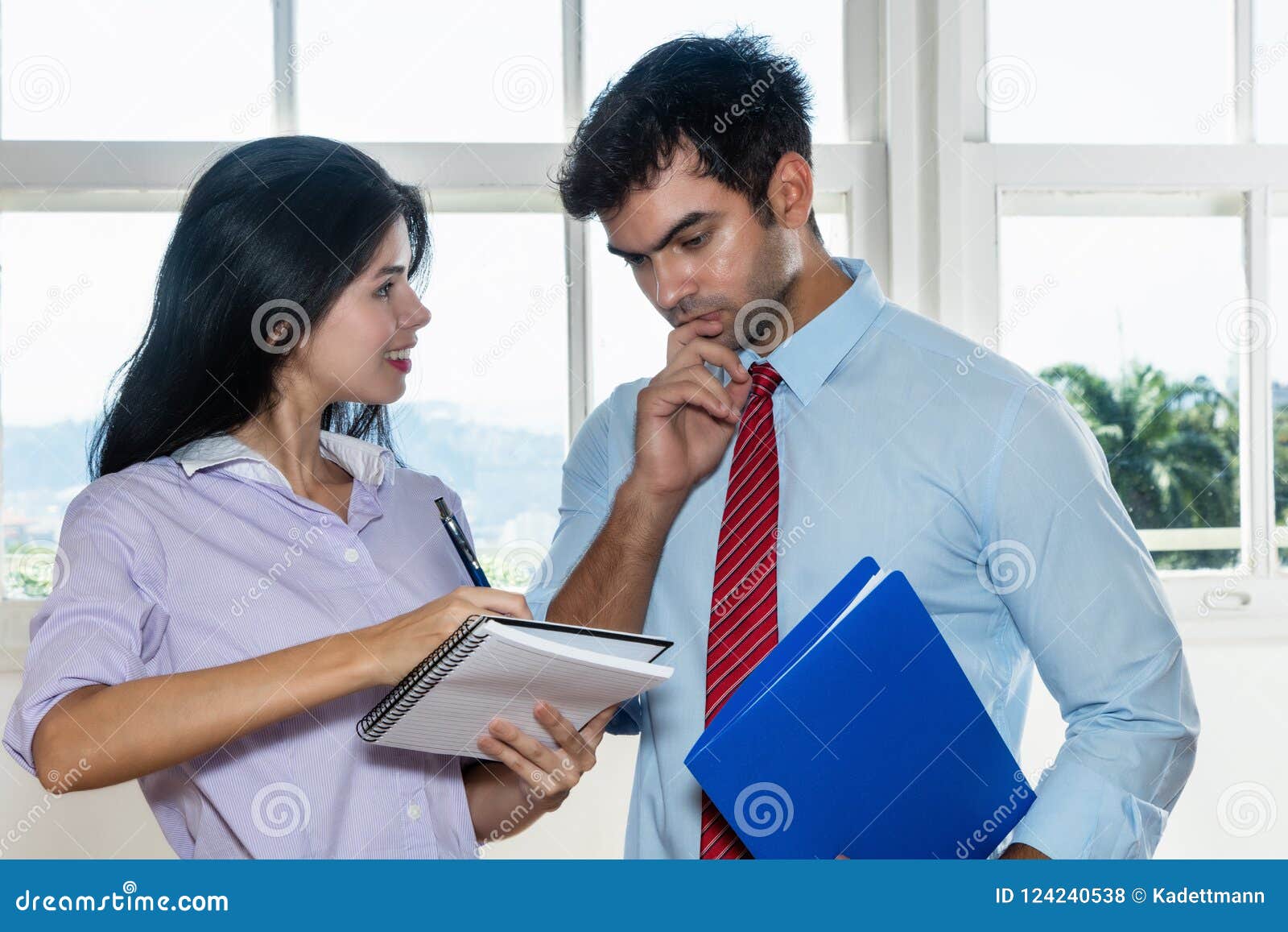 Caucasian Secretary Talking with Boss Stock Photo - Image of hispanic ...