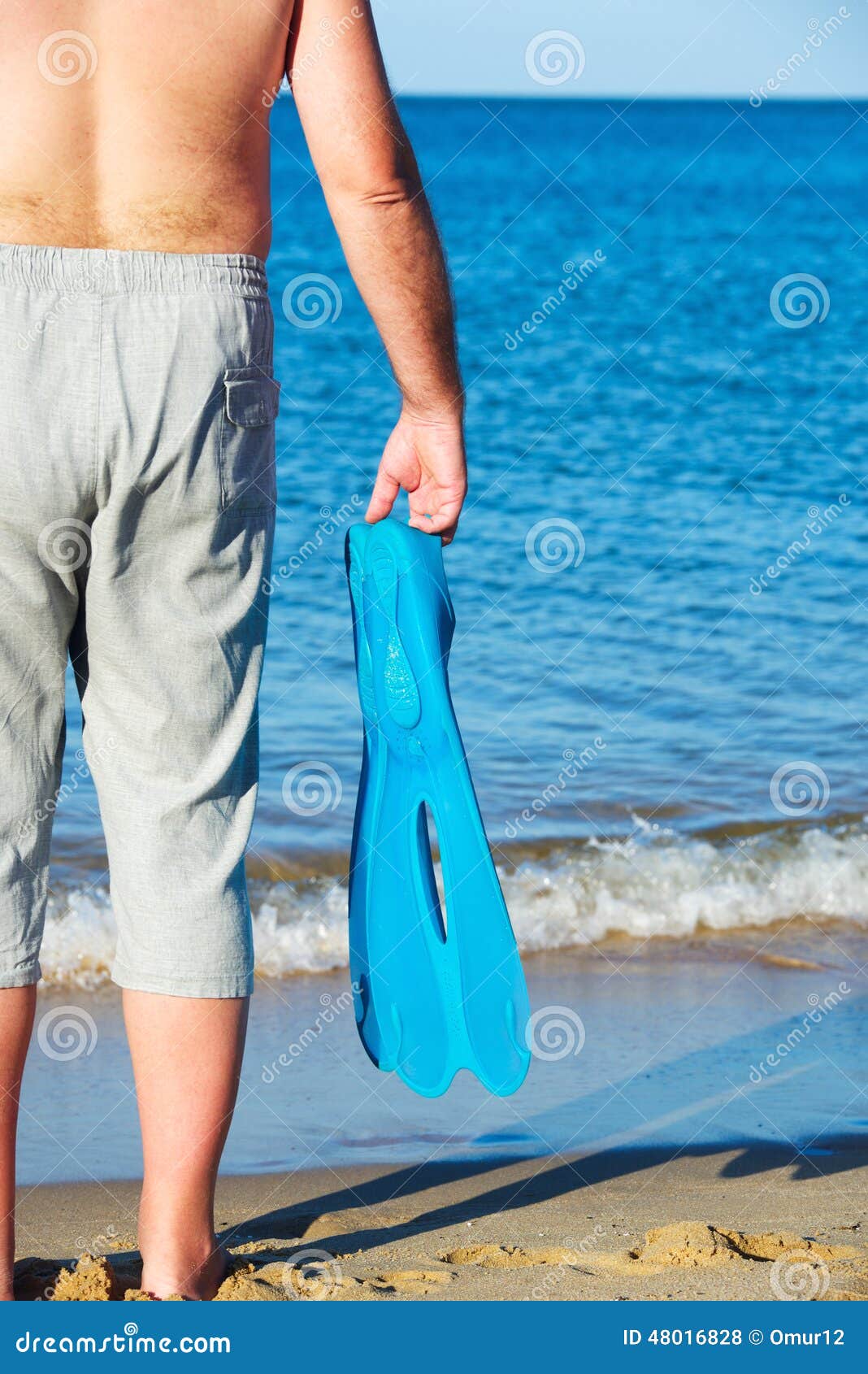 Caucasian Senior with Flippers on Hands Stock Photo - Image of ...