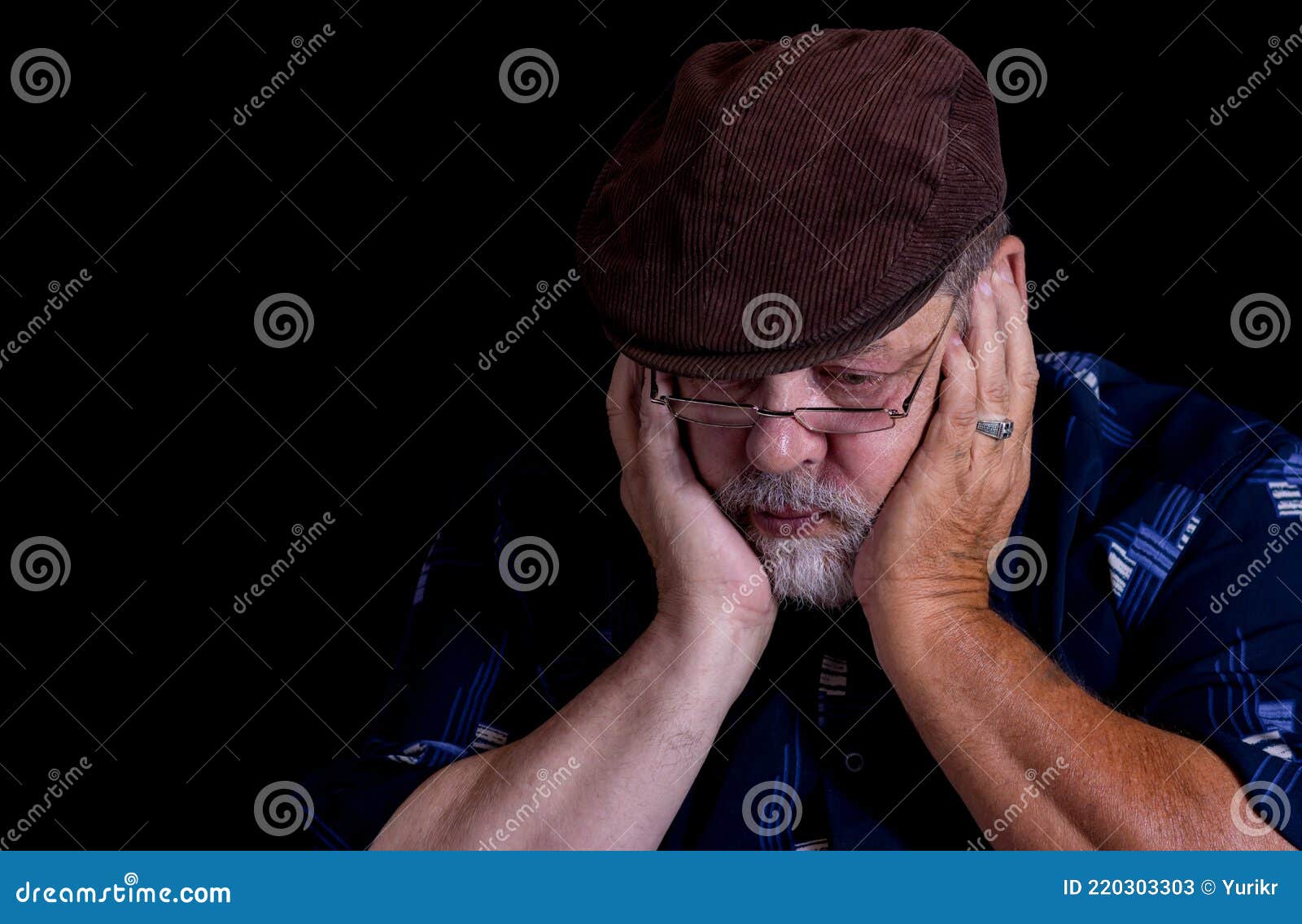Caucasian Senior Man Desperately Thinking about Life Problems in the ...