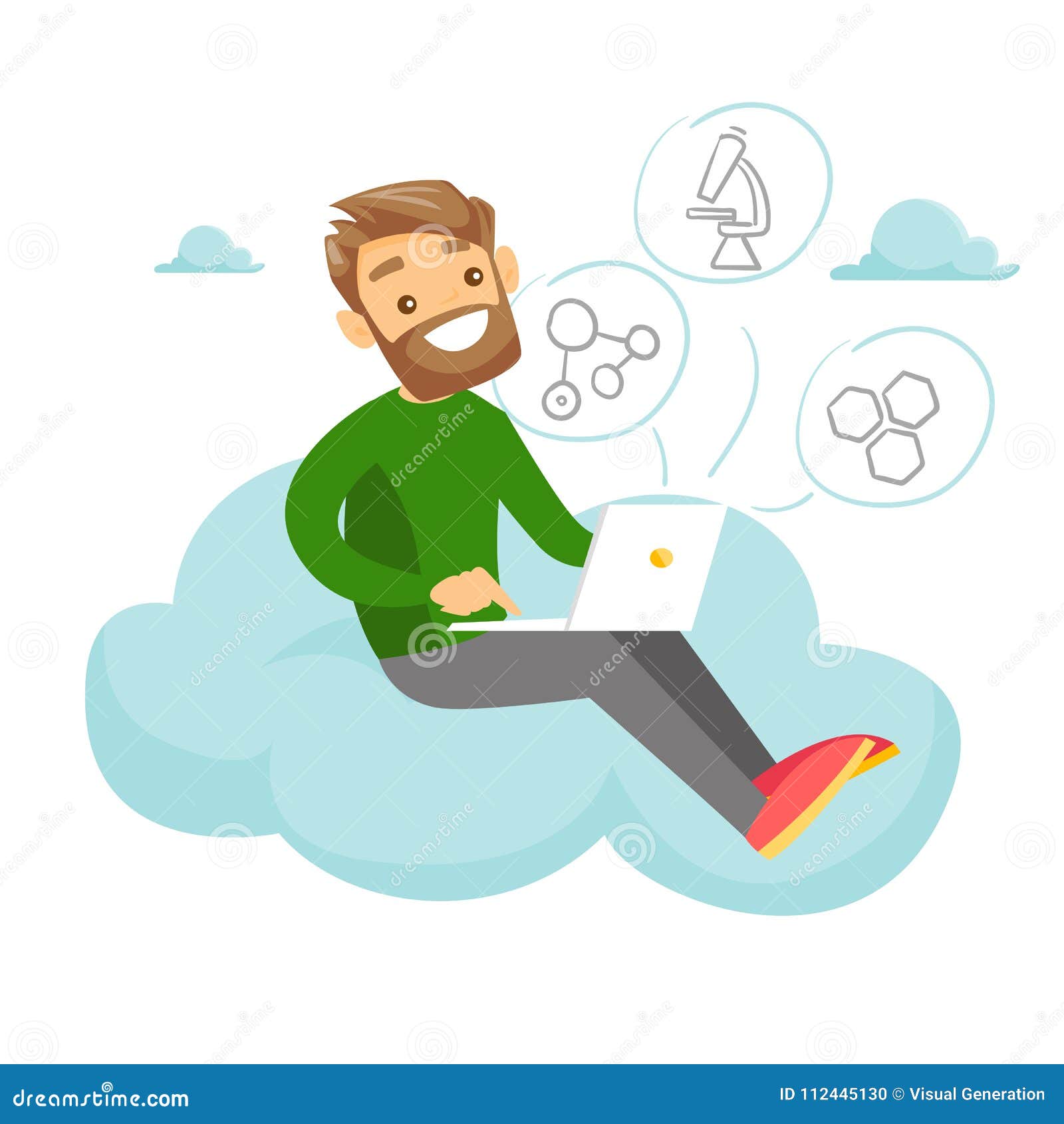 Caucasian Student Sitting on the Cloud with Laptop Stock Vector - Illustration of cartoon, cloud ...
