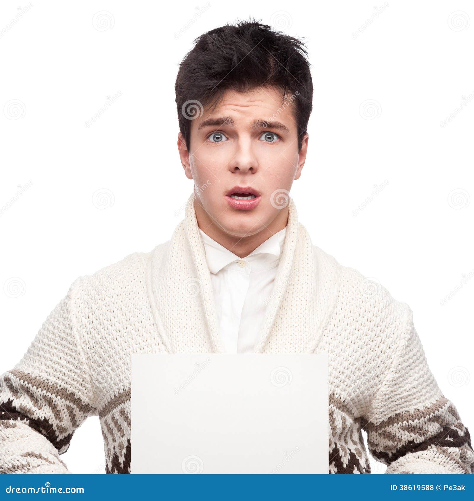 Caucasian Surprised Man Holding Sign Stock Photo - Image of poster ...