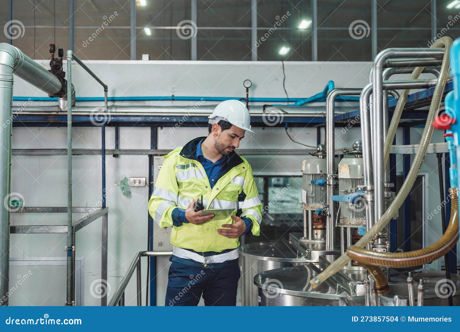 Caucasian Technician Engineer Man in Uniform with Tablet Checking and ...