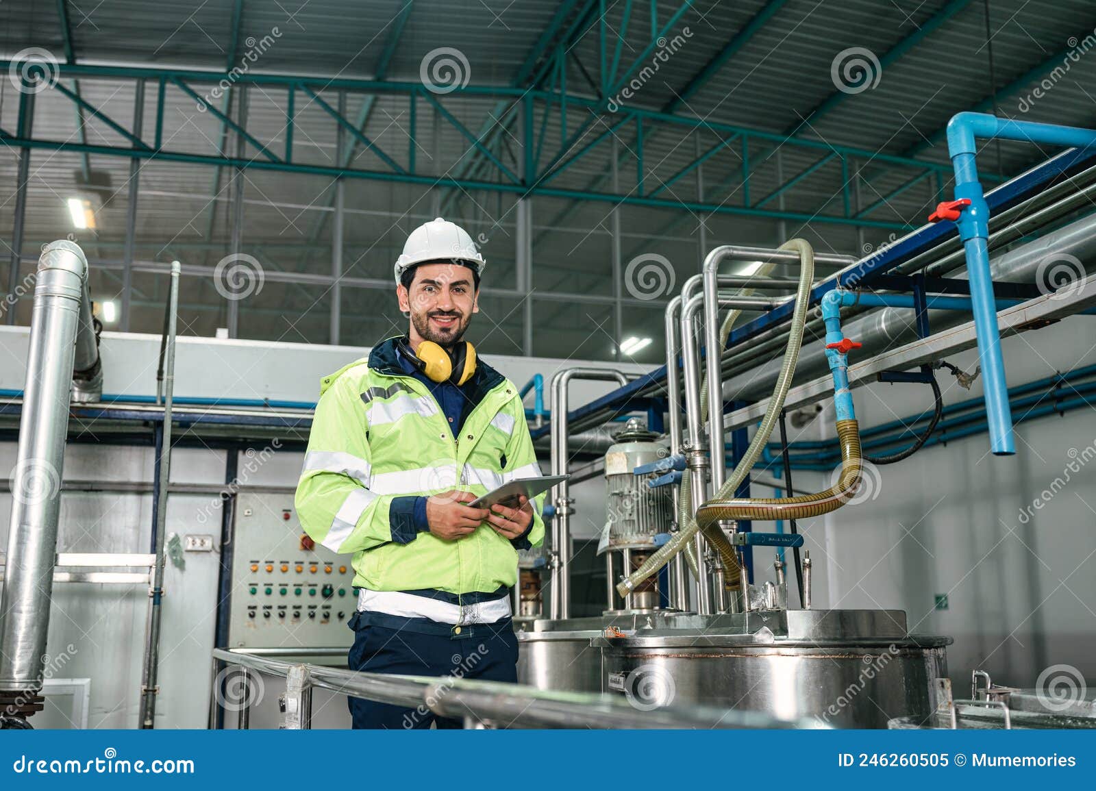 Caucasian Technician Engineer Man in Uniform with Tablet Checking and ...